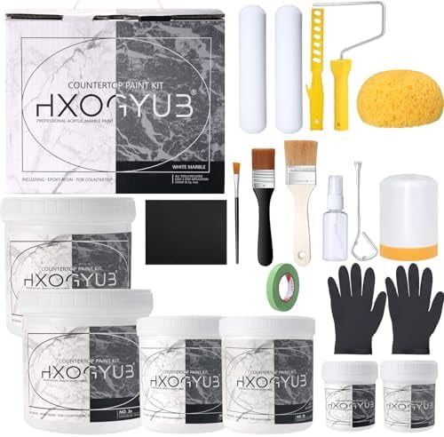White Marble Countertop Paint Kit(Including Epoxy Resin), Carrara White ...