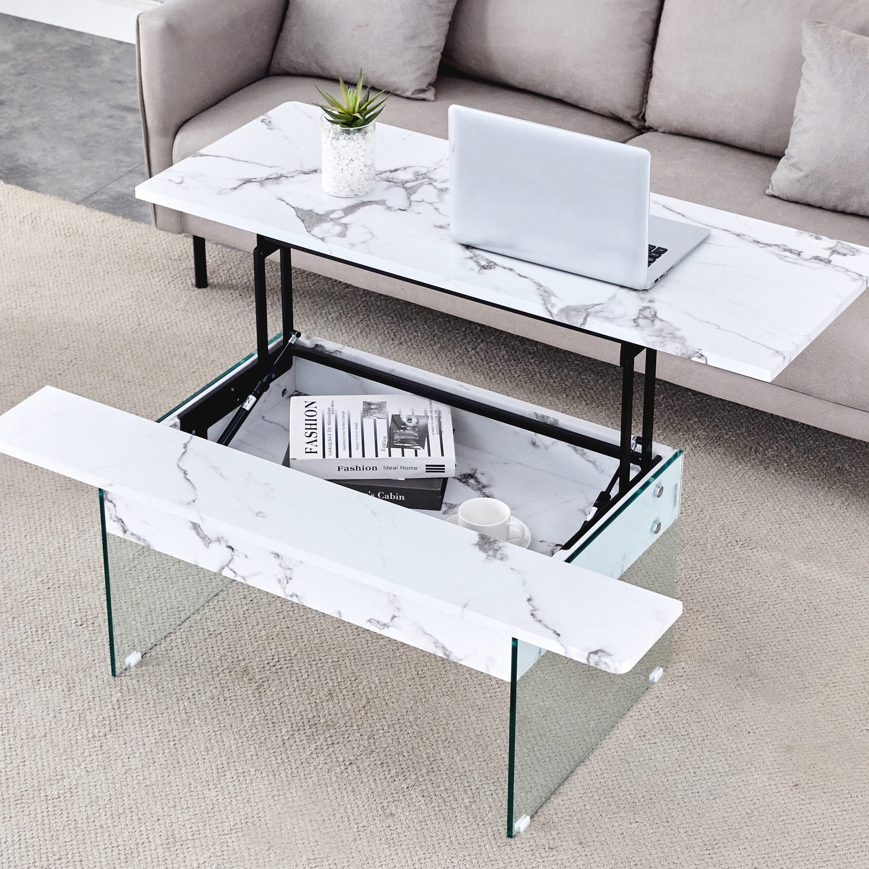 White Marble Design, MDF Tabletop - Suits Contemporary Decor, Simple ...