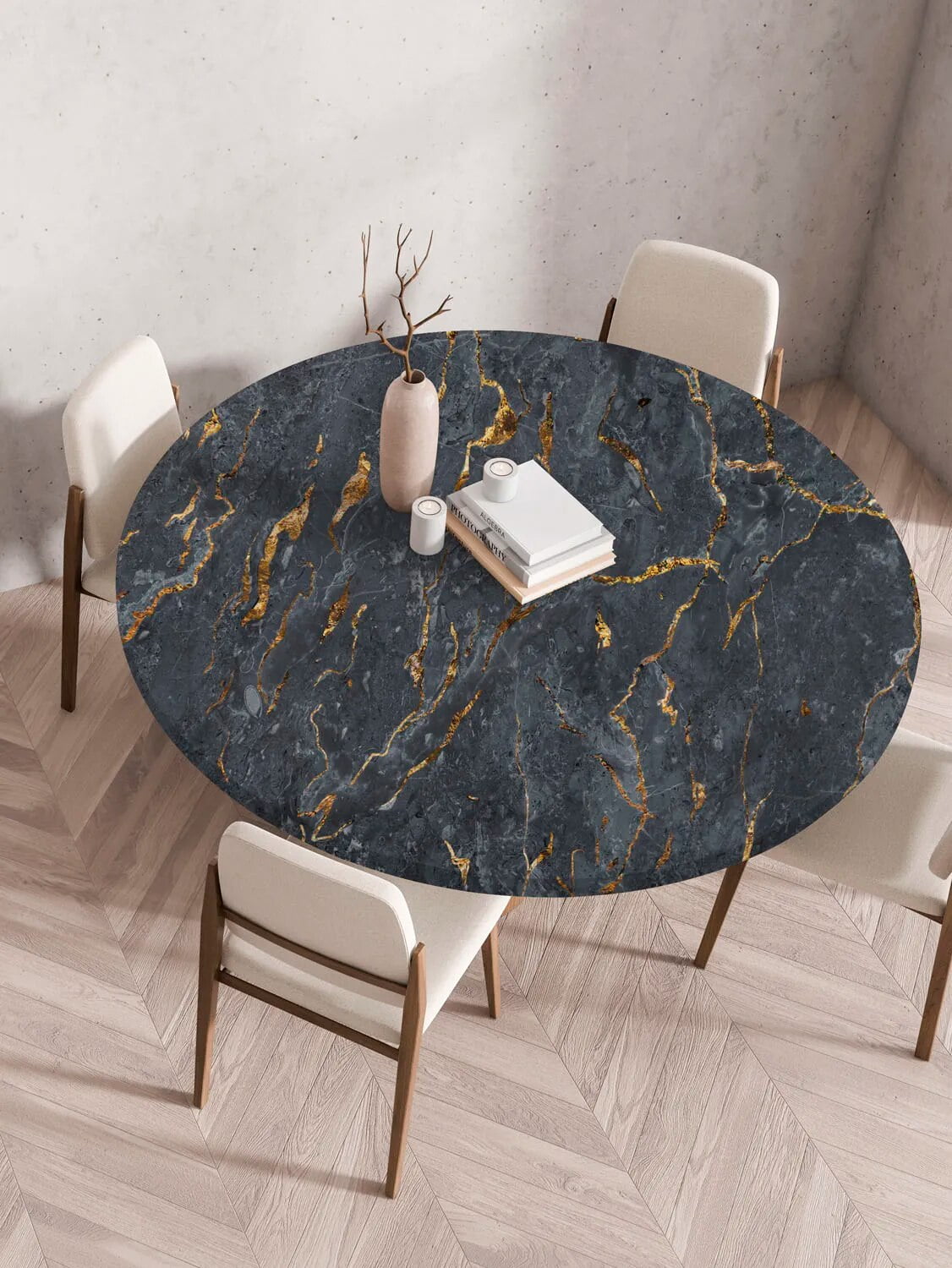 White Marble Gold Fitted Round Tablecloth Black Marble Table Covers ...