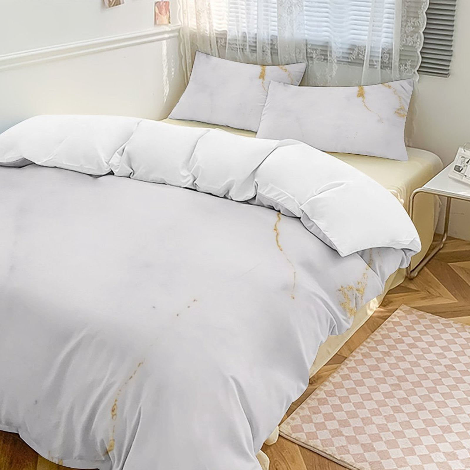 White Marble Gold Vein Texture Duvet Cover Set Themed Multicolor ...