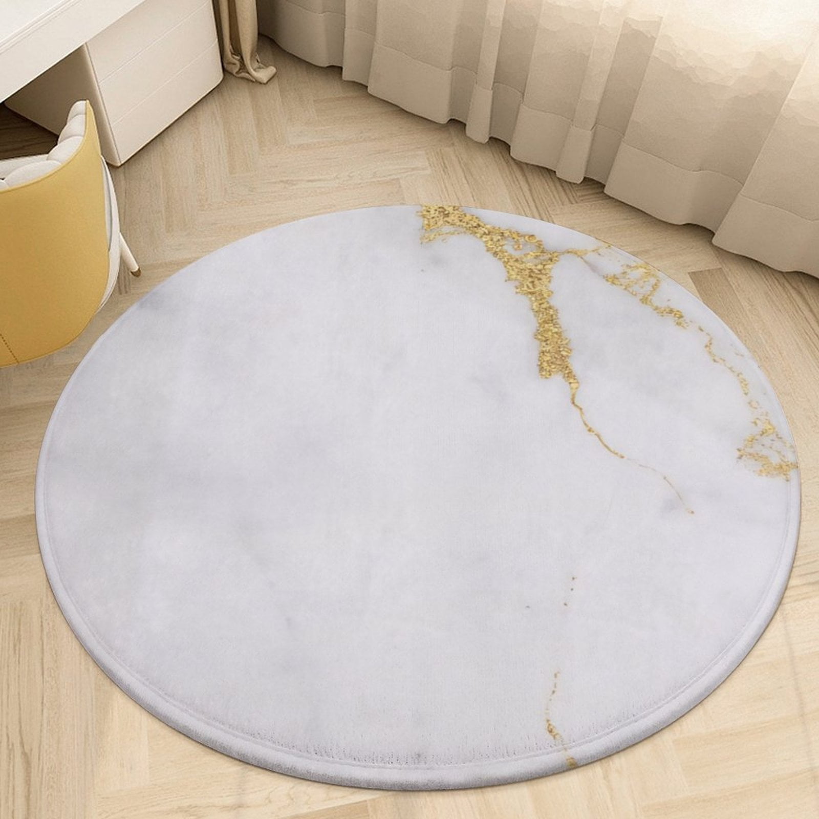 White Marble Gold Vein Texture Round Area Rugs for Bedroom Living Room ...