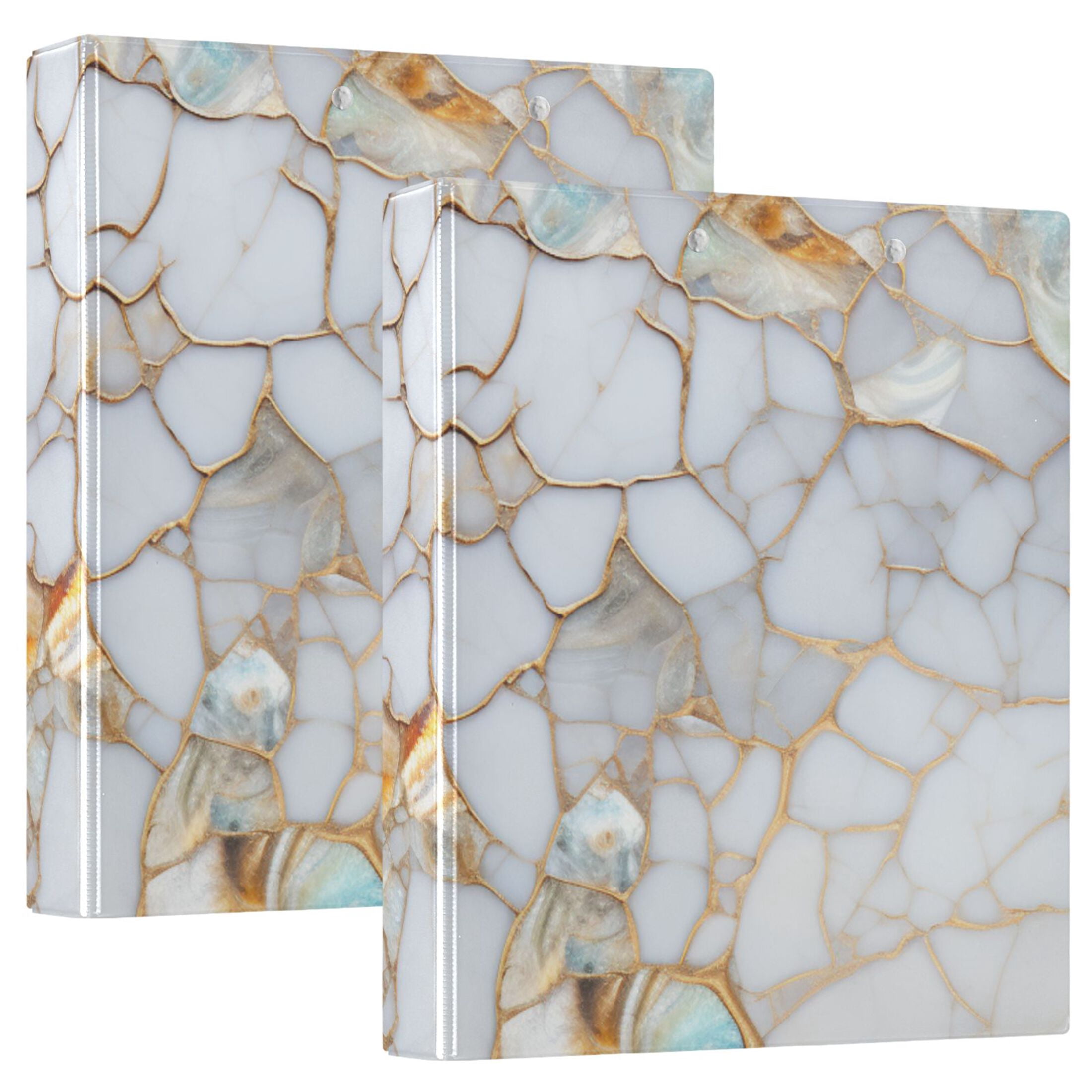 White Marble Hardcover 3 Ring Binder 1.5 inch Round Rings with Interior ...