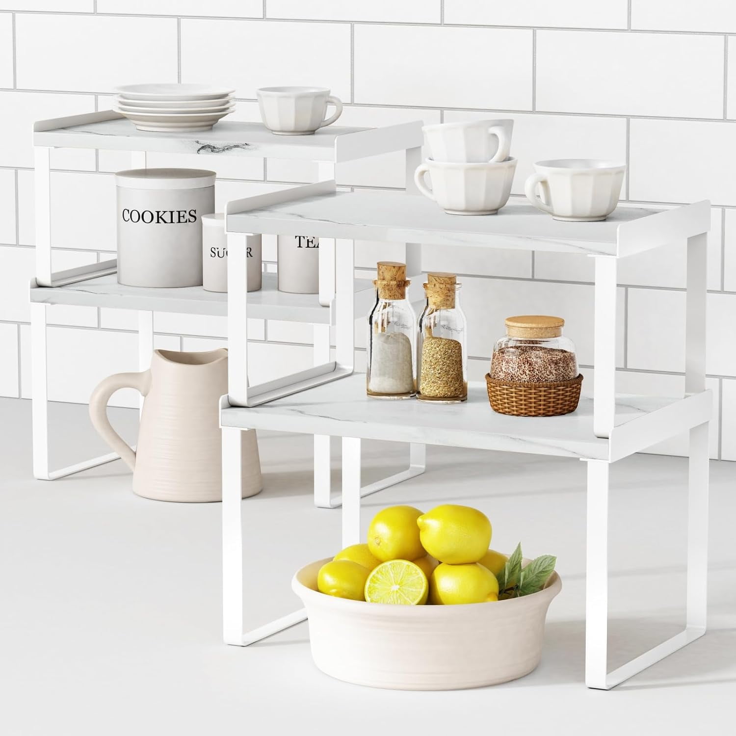 White Marble Kitchen Counter Shelf Organizer, Modern Dish Plate ...