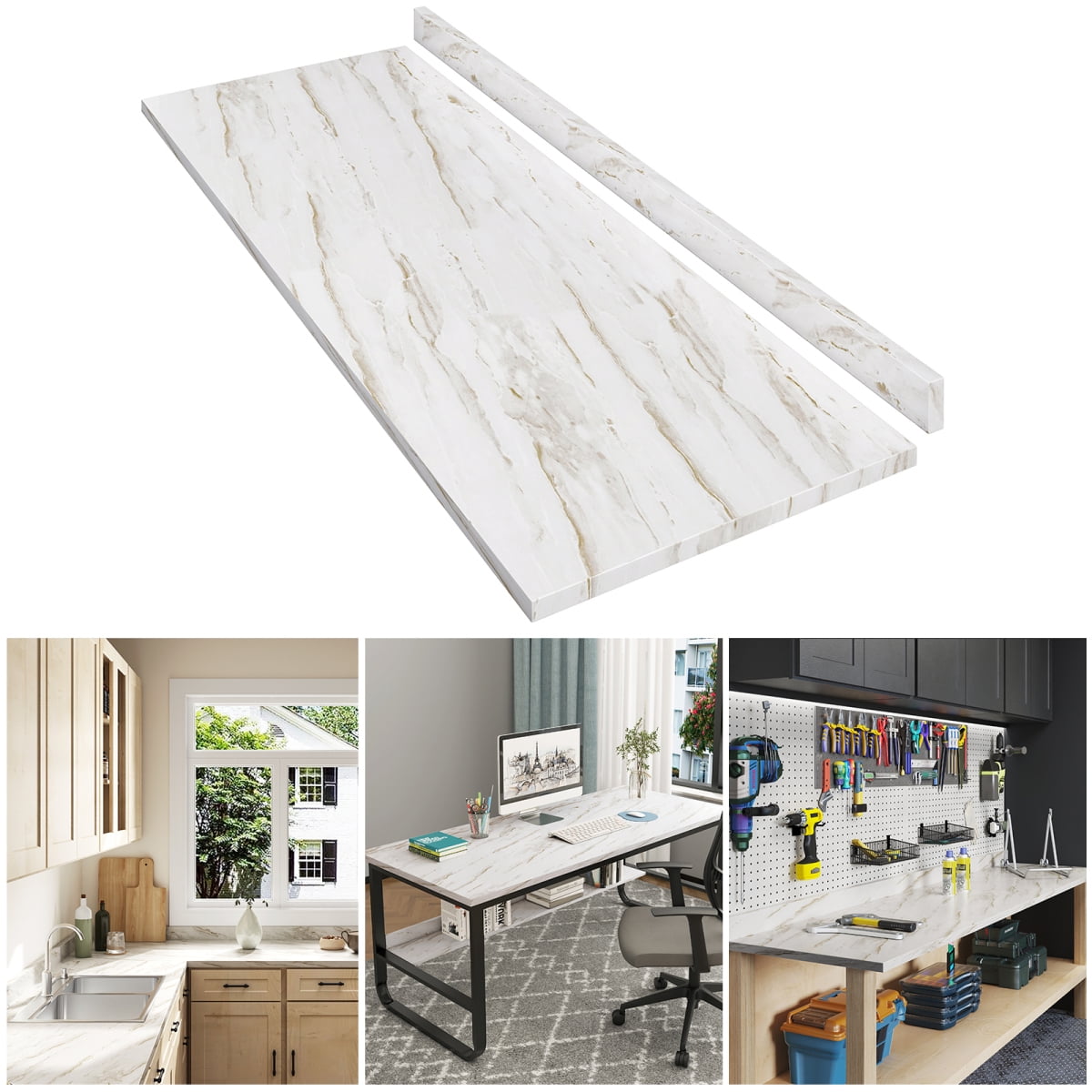 White Marble Laminate Countertop, 48" x 25.56" DIY Wood Tabletop for ...