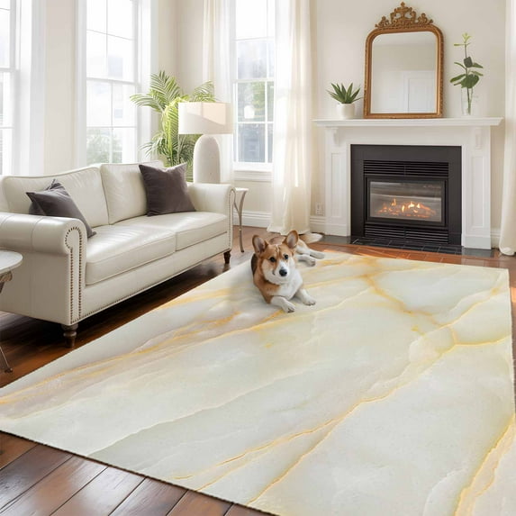White Marble Large Area Rugs 5x8 ft Gold Gradient Abstract Stone Cracks ...