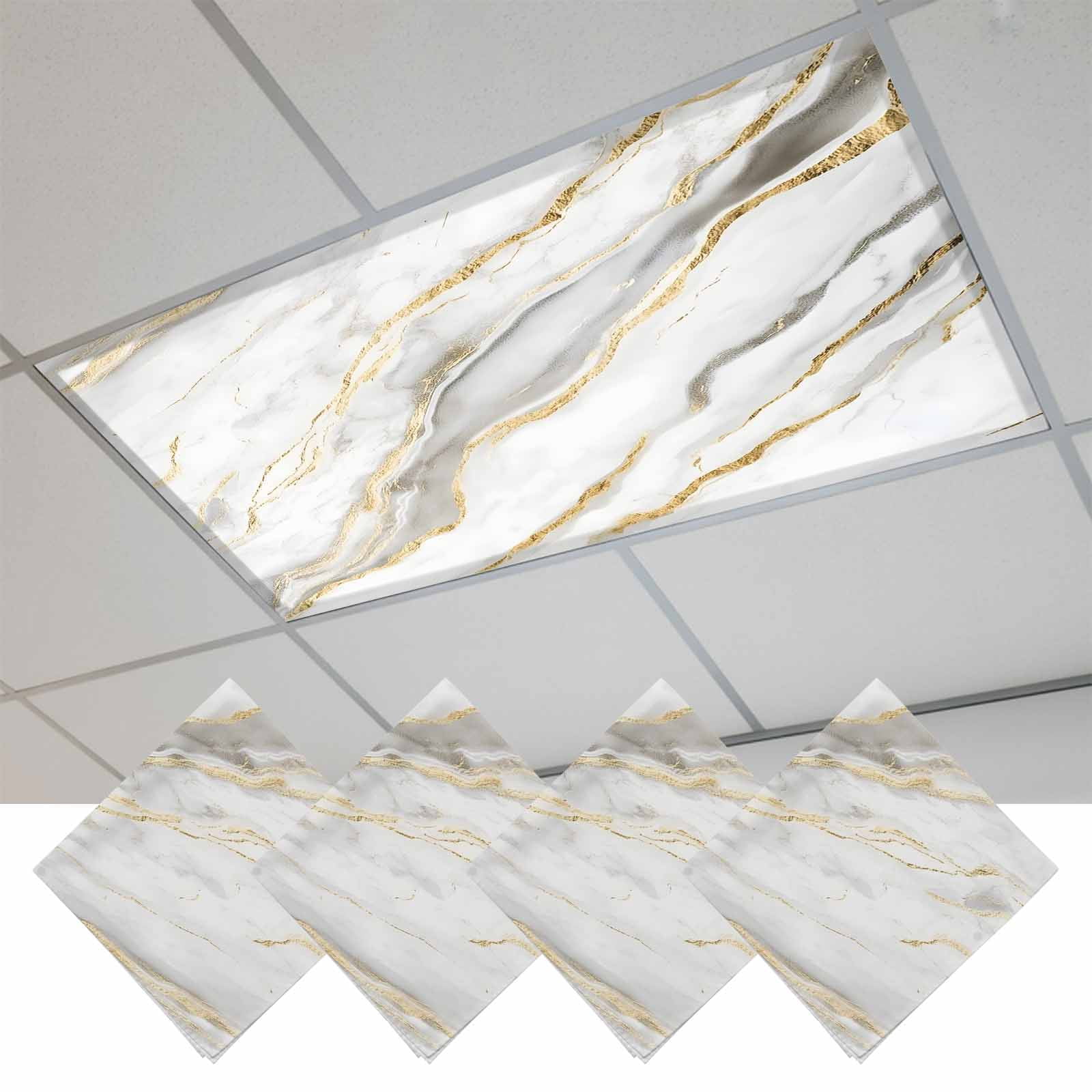 White Marble Magnetic Fluorescent Light Covers for Ceiling Lights 2 x 4 ...