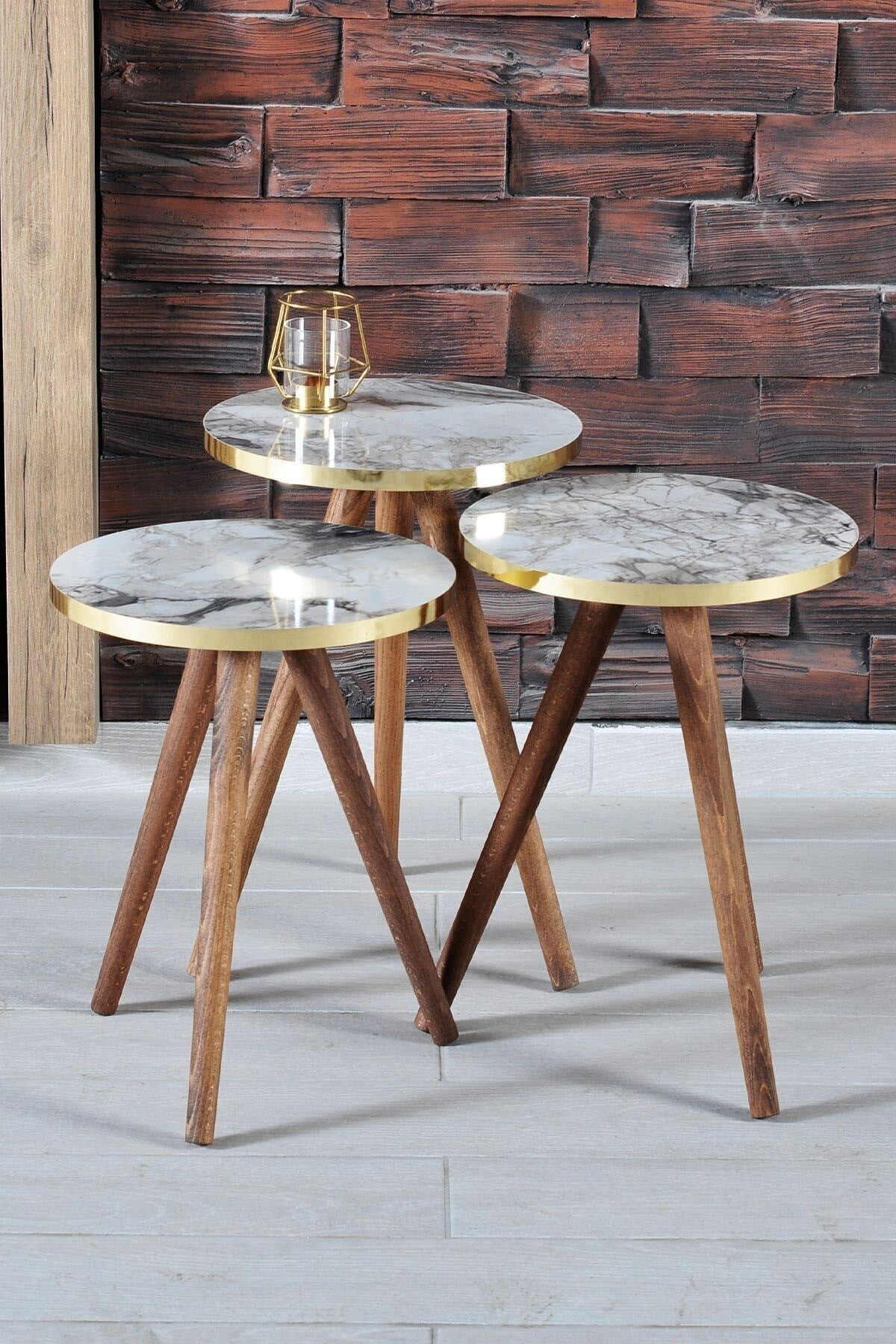 White Marble Nesting Coffee Tables 3 PCS,Round Side Table With Wooden ...