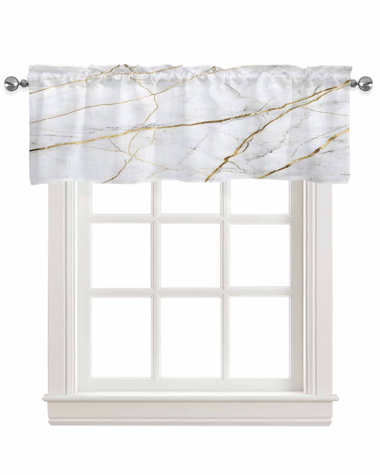 White Marble Pattern Kitchen Valances for Windows Farmhouse Linen ...