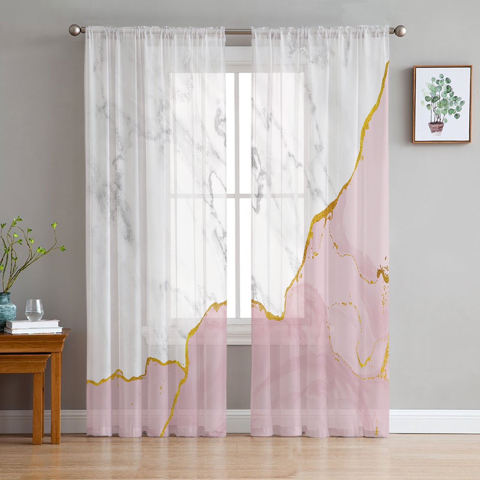 White Marble Pink Tulle Curtains for Living Room Bedroom Sheer Voile ...