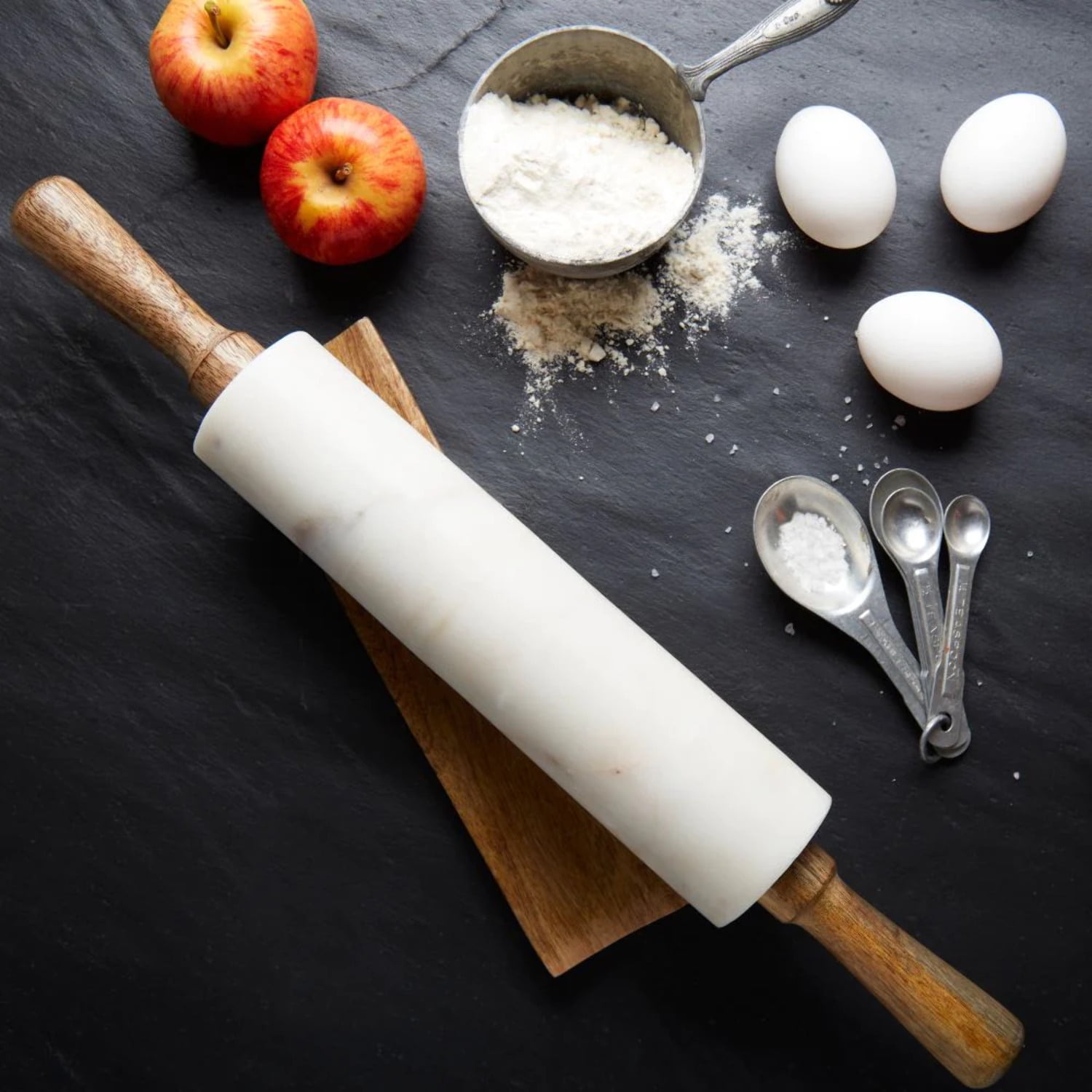 White Marble Rolling Pin with Wood Base - Walmart.com