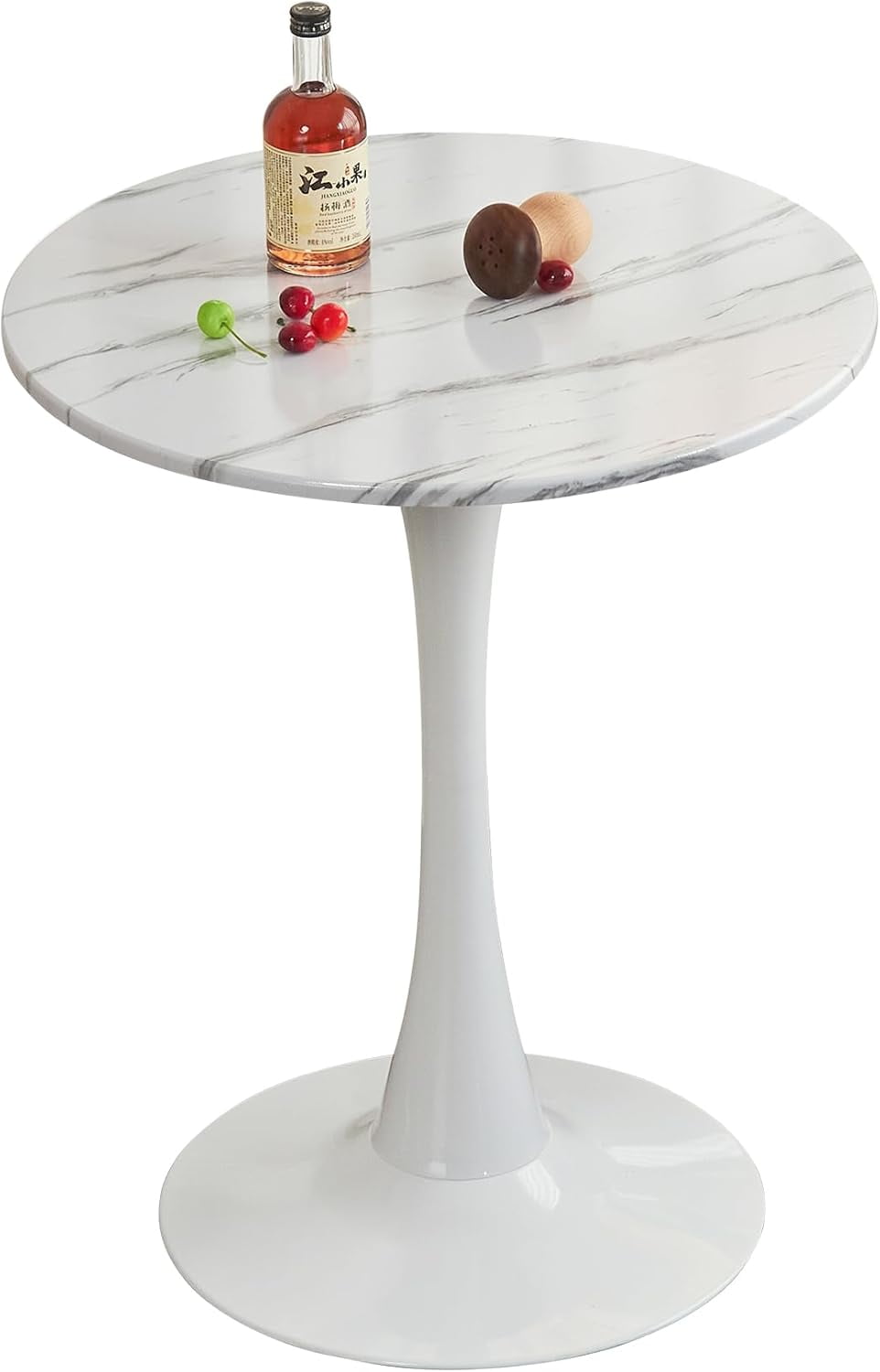 White Marble Round Dining Table, 23.6 Inches Modern Tulip Kitchen Table ...