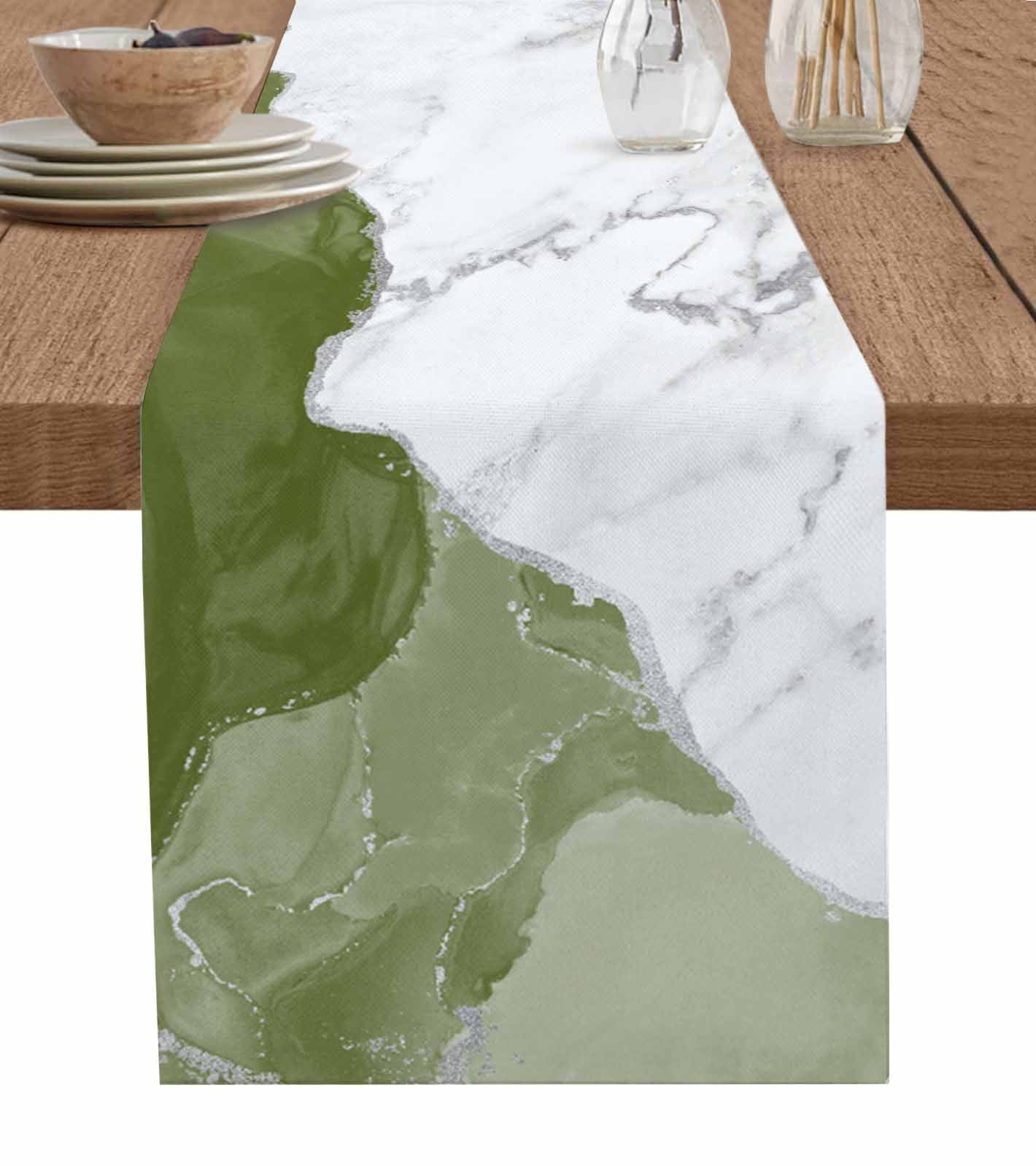 White Marble Silver Line Sage Green Table Runner Home Wedding Table Mat ...