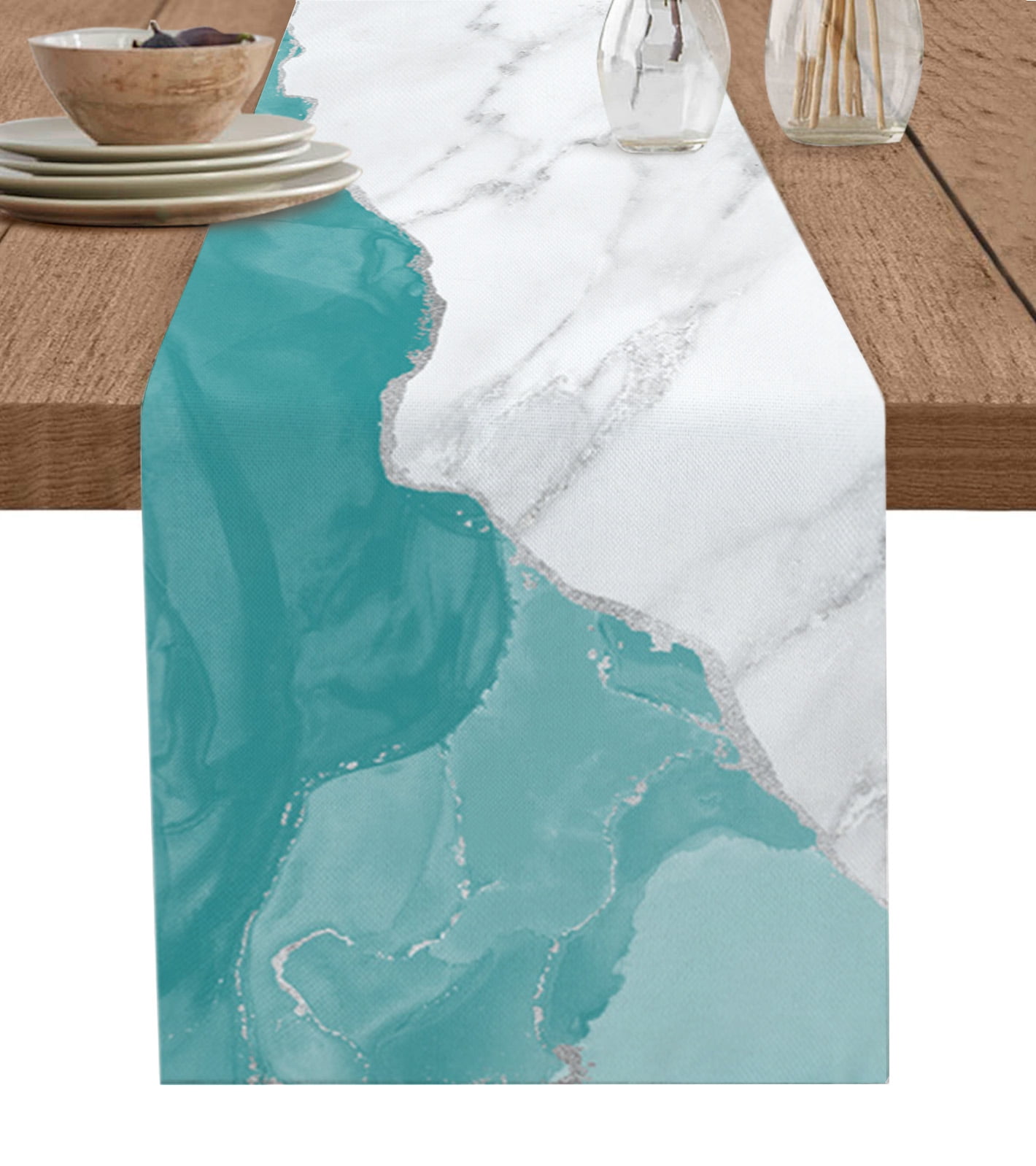 White Marble Silver Plated Water Green Table Runner ration Home r ...