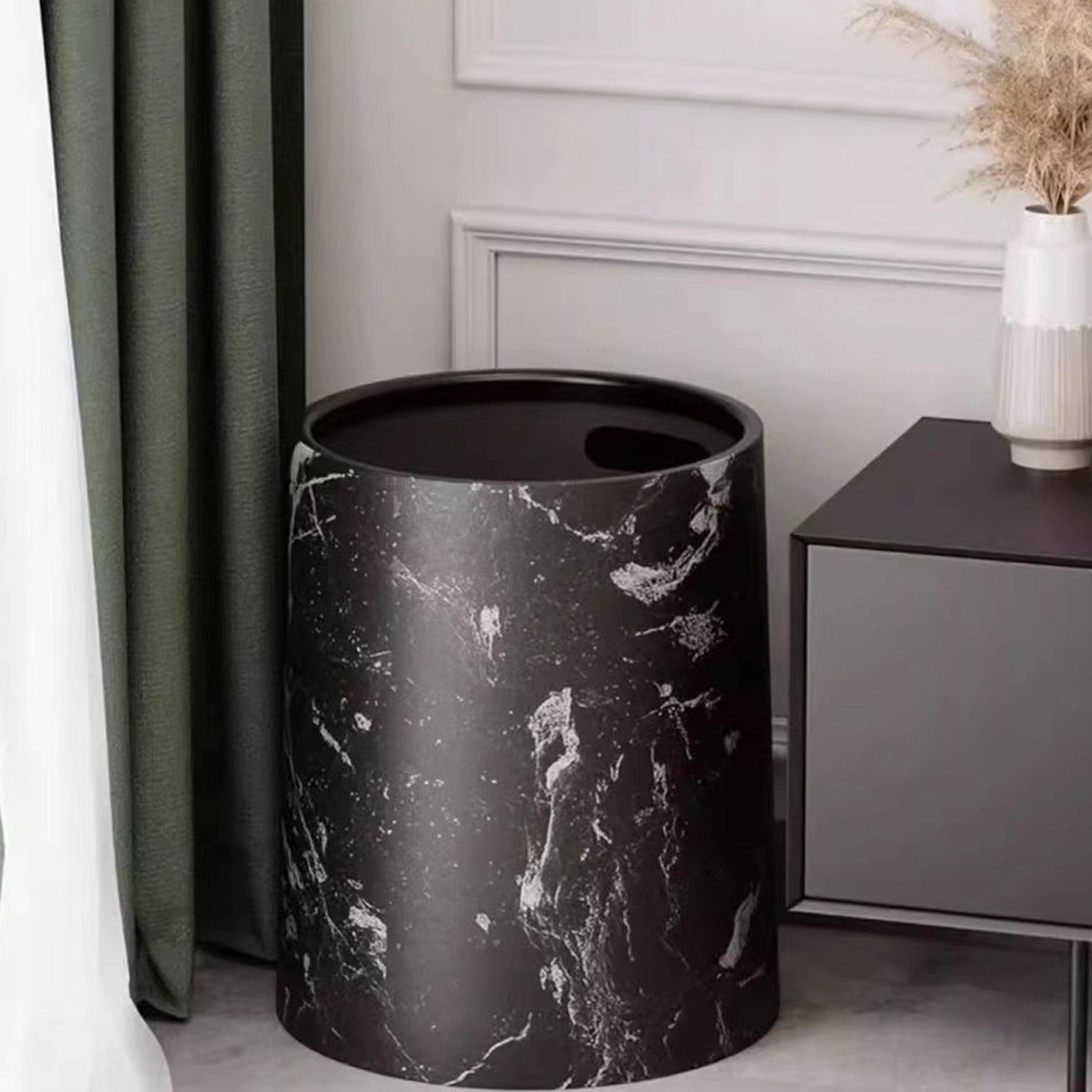 White Marble Stripe Wastebasket,Round Bathroom Trash Can 2.5 Gallon(9 ...