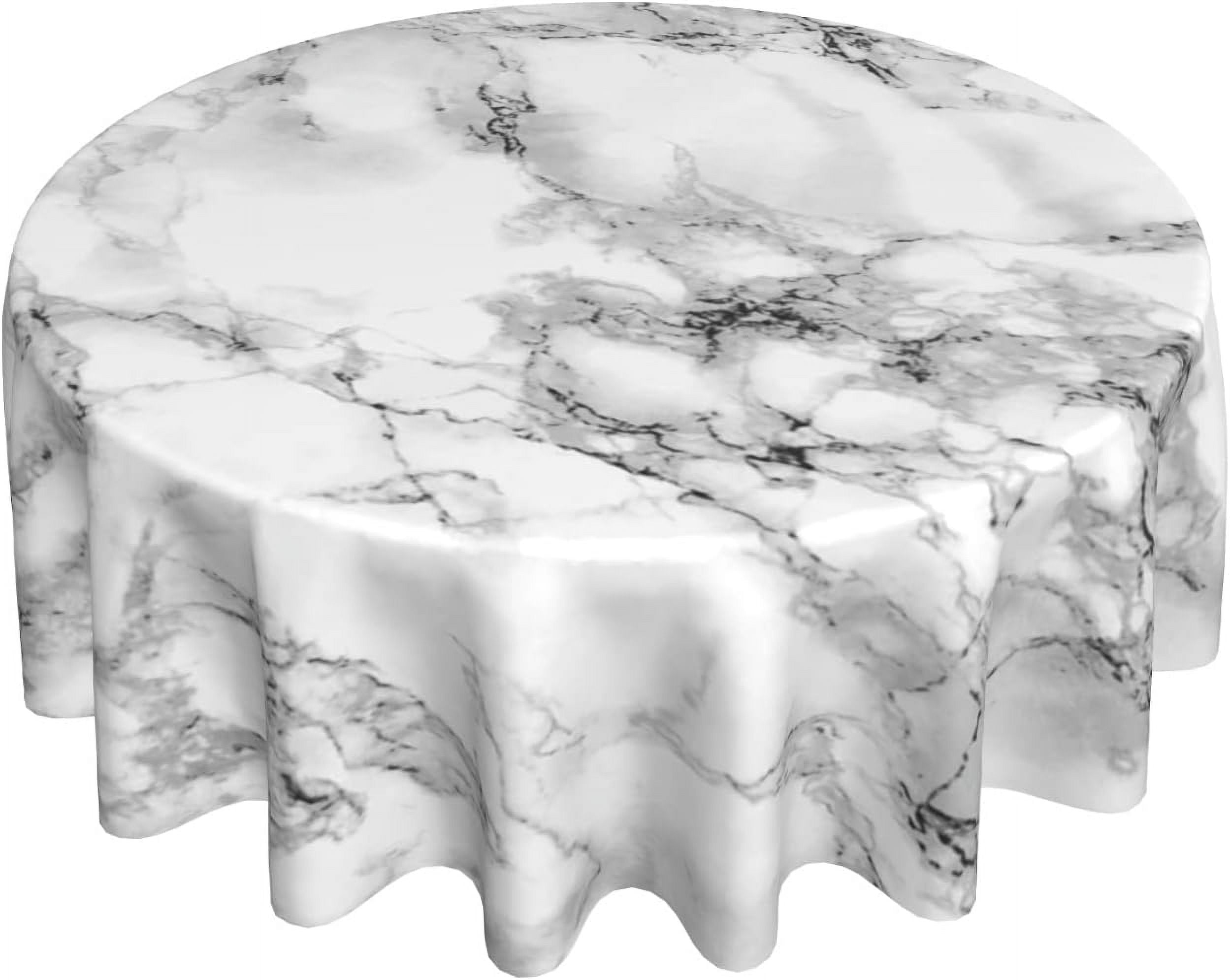 White Marble Tablecloth Round 60 Inch, Black Grey Marbling Granite ...