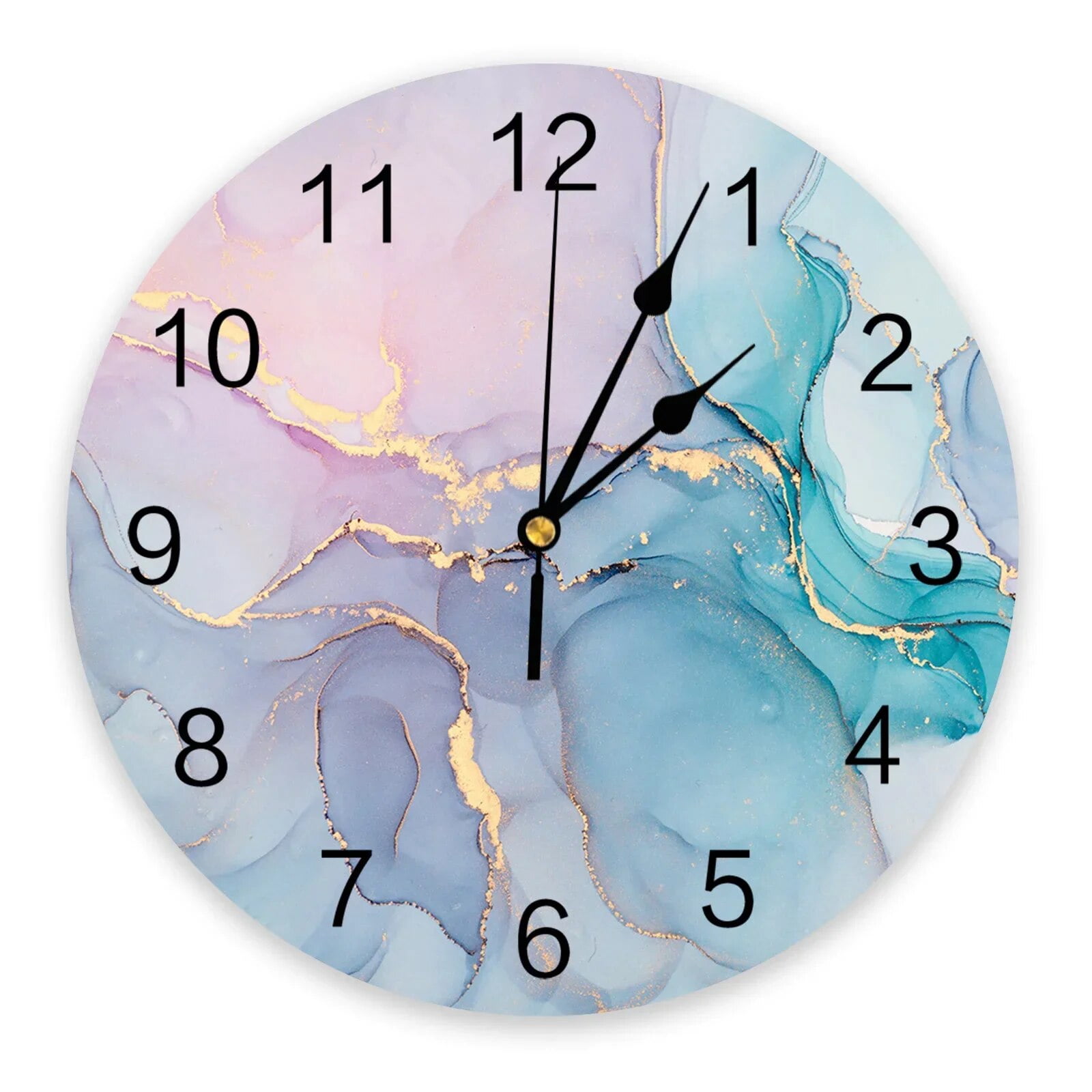 White Marble Texture Decorative Round Wall Clock Arabic Numerals Design ...