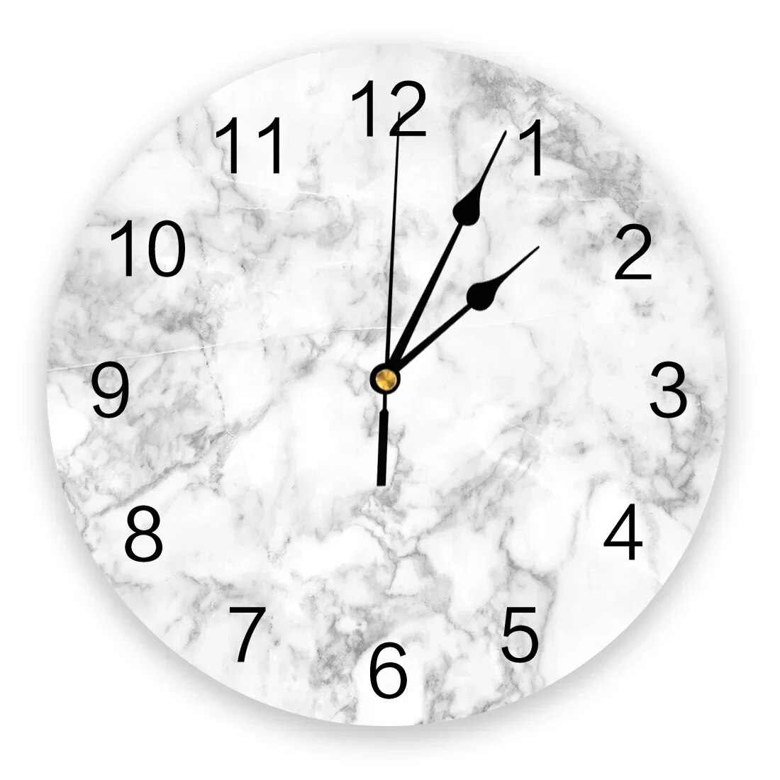 White Marble Texture Decorative Round Wall Clock Arabic Numerals Design ...