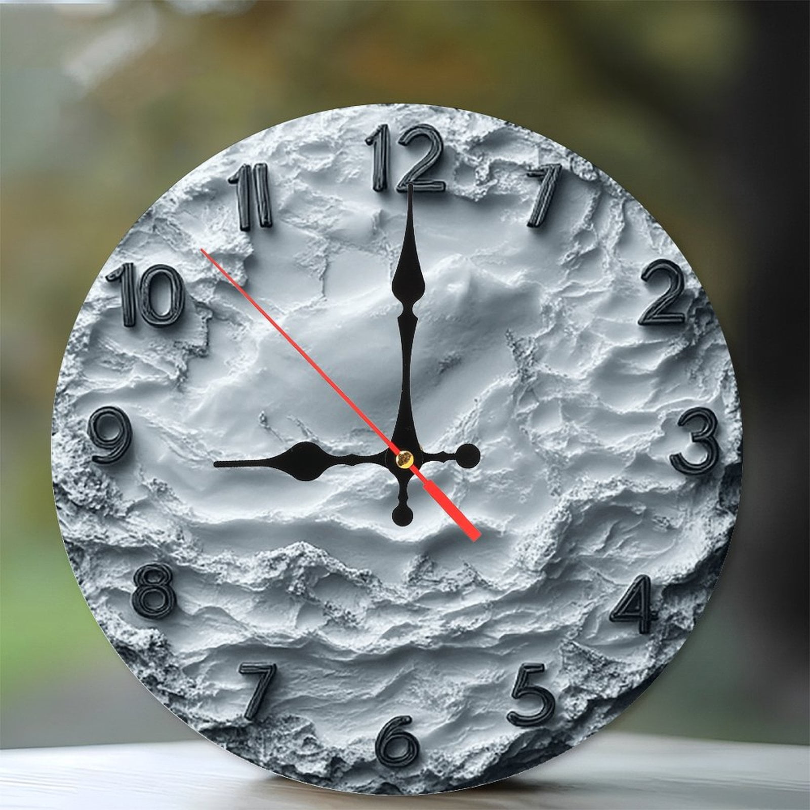 White Marble Texture Wall Clock Modern Home Decor 10-Inch Silent Wooden ...