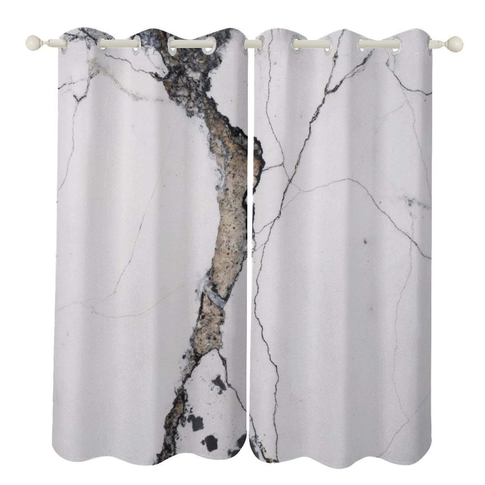 White Marble Vein Texture Blackout Window Curtains for Bedroom Living ...