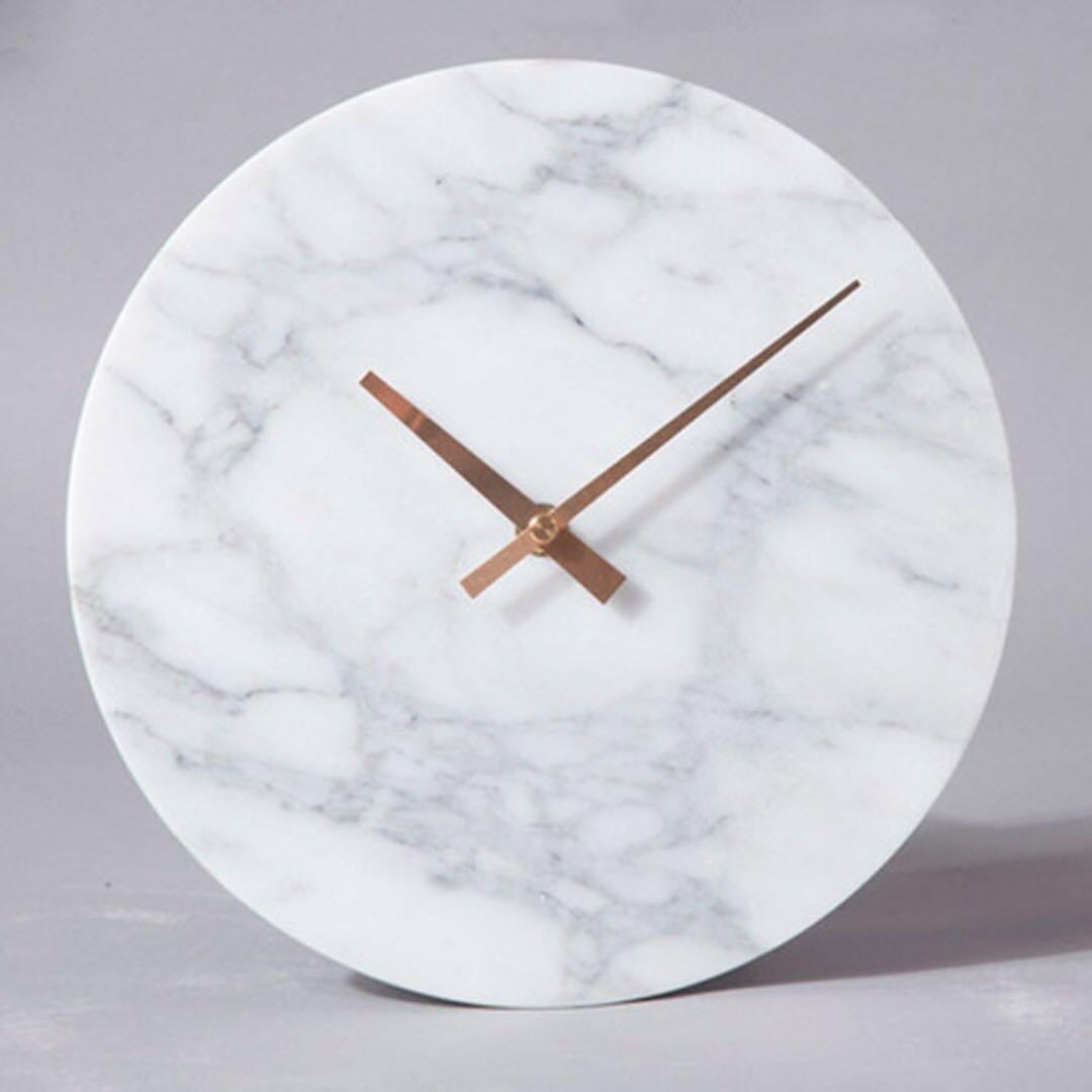 White Marble Wall Clock with Golden Handles | Minimalist Contemporary ...