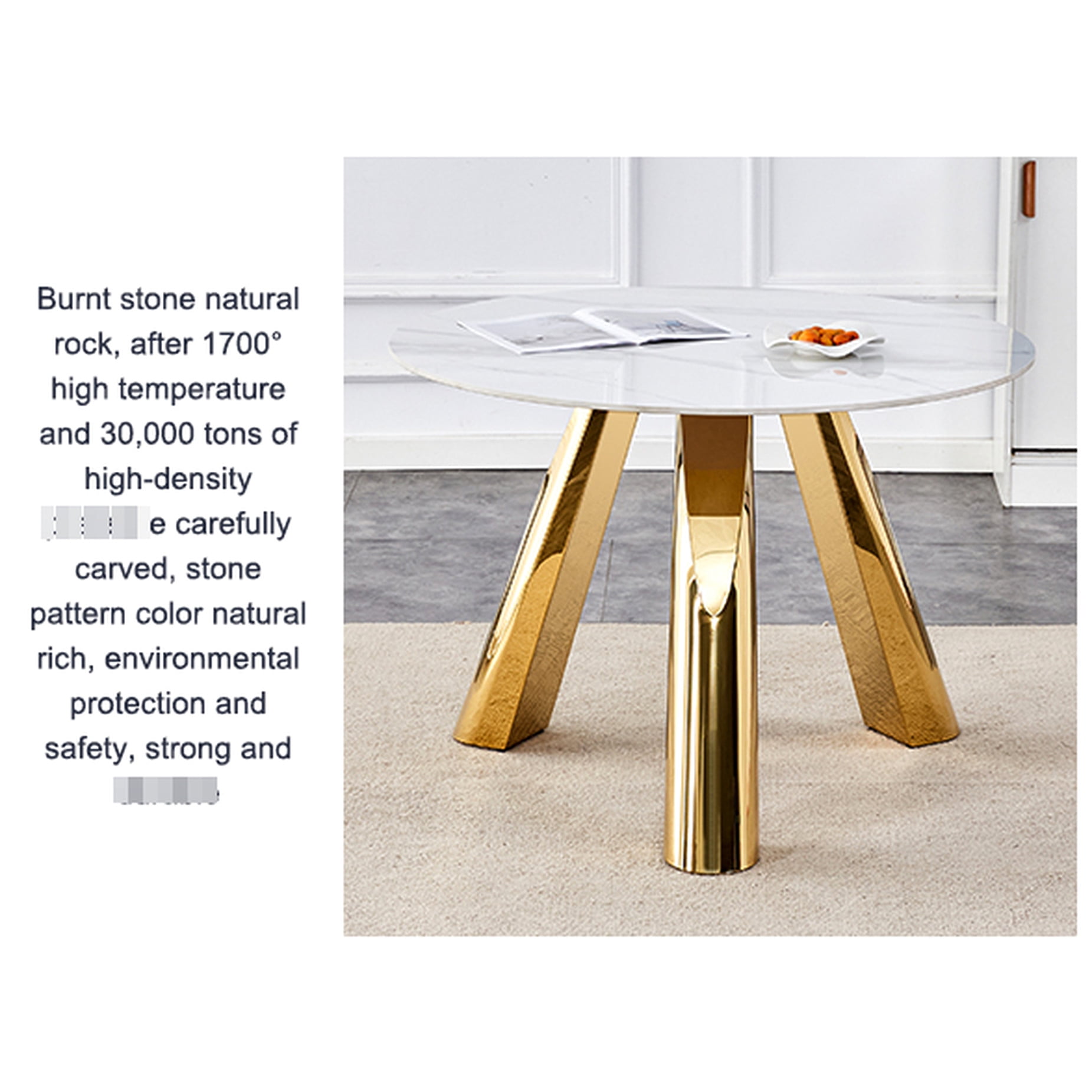 White Marble-style Round Dining Table - Food-safe, Space-saving, Good ...