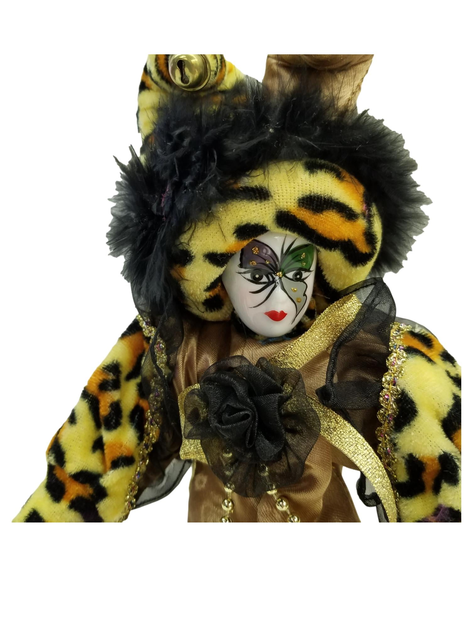White Mardi Gras Jester Doll 14" Leopard with stand - Walmart.com