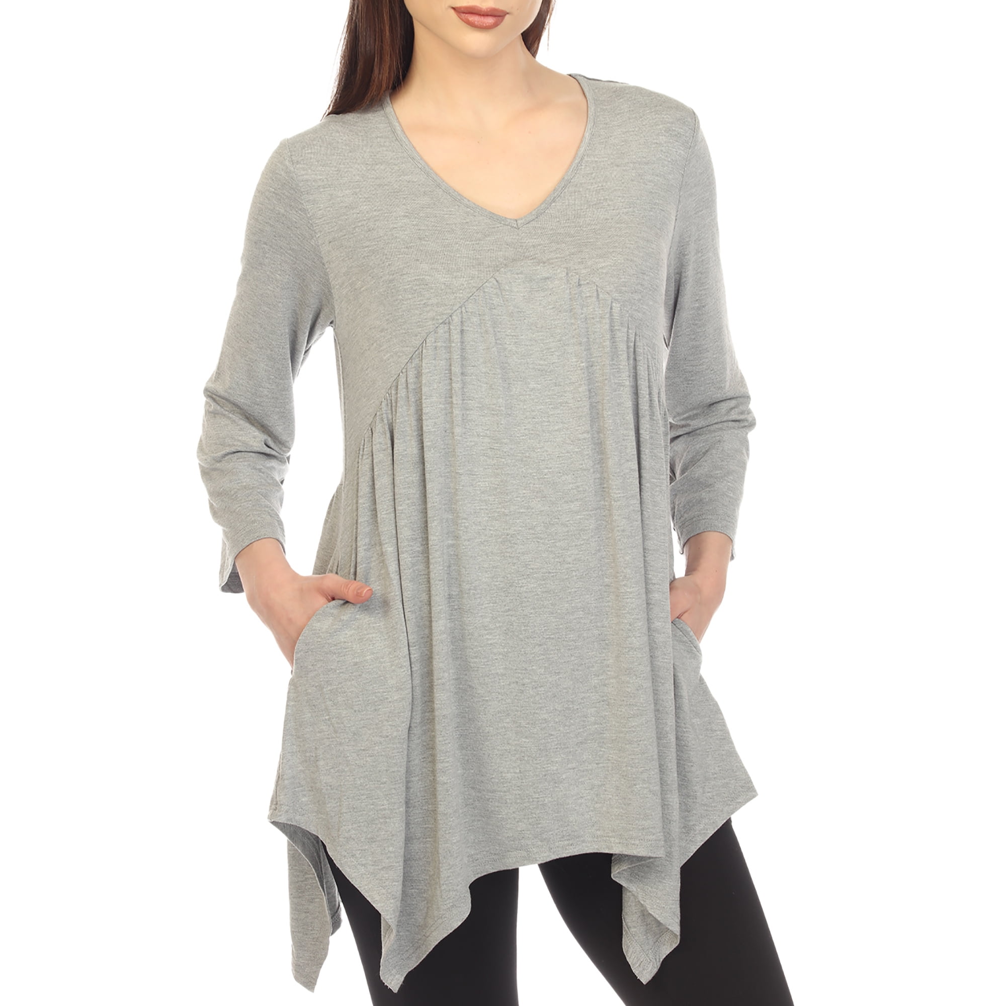 White Mark 3/4 Sleeve Empire Waist Top with Pockets (Women's & Women's ...