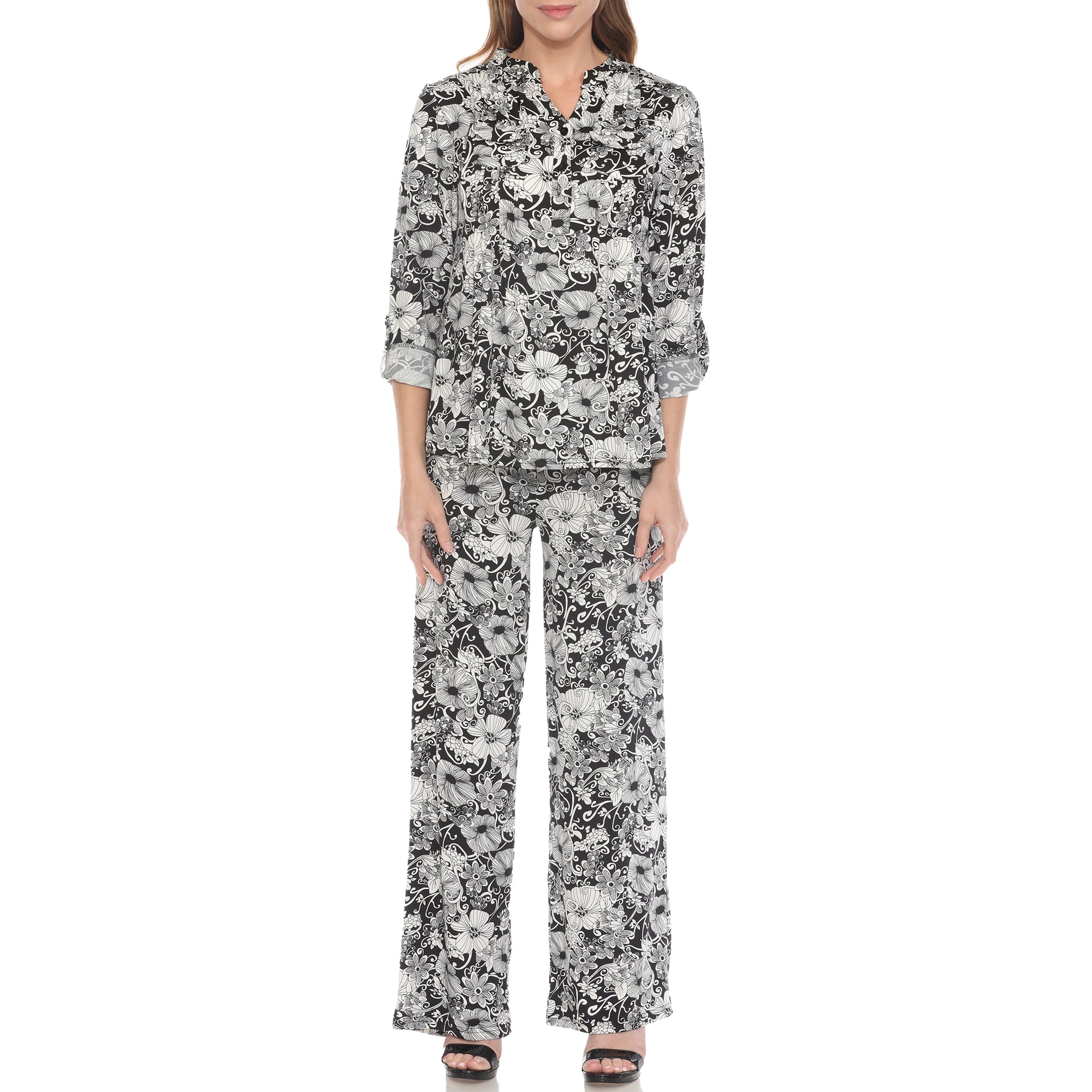 White Mark Casual Floral Print 3/4 Sleeve Blouse and Palazzo Pant ...