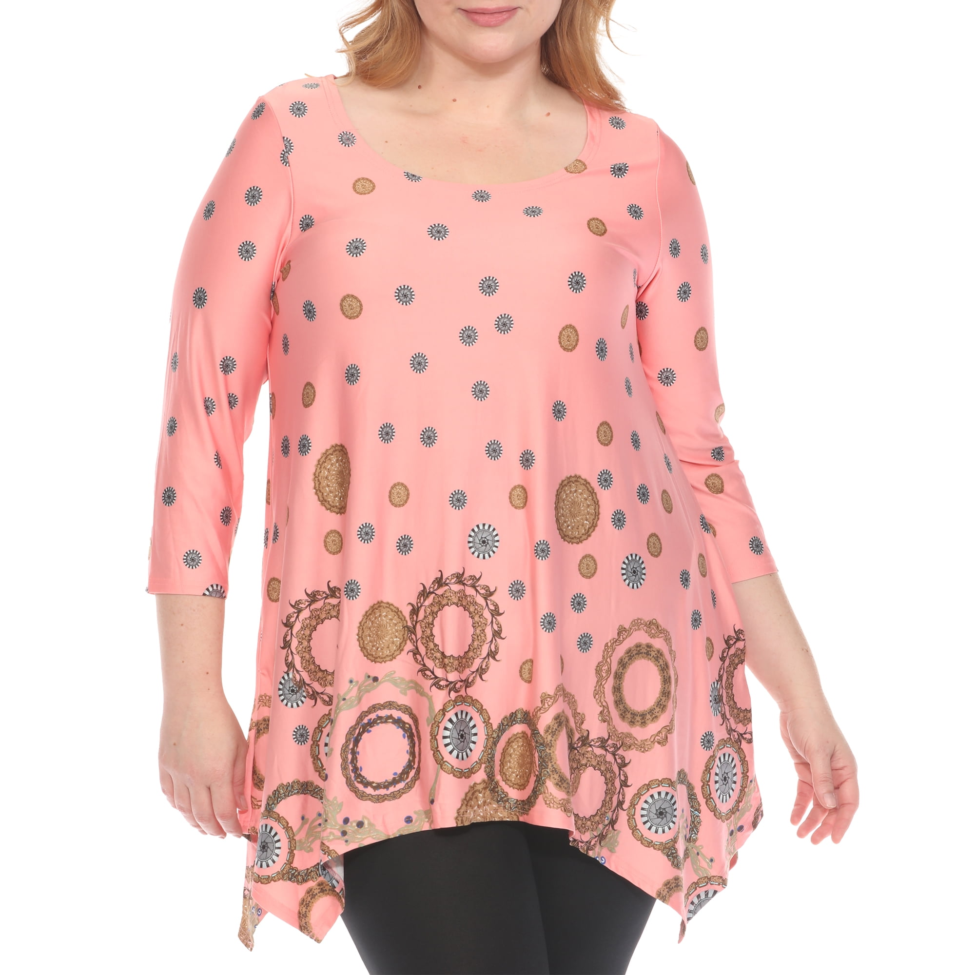 White Mark Casual Printed Flowy Hem Swing Top, Women's Plus - Walmart ...