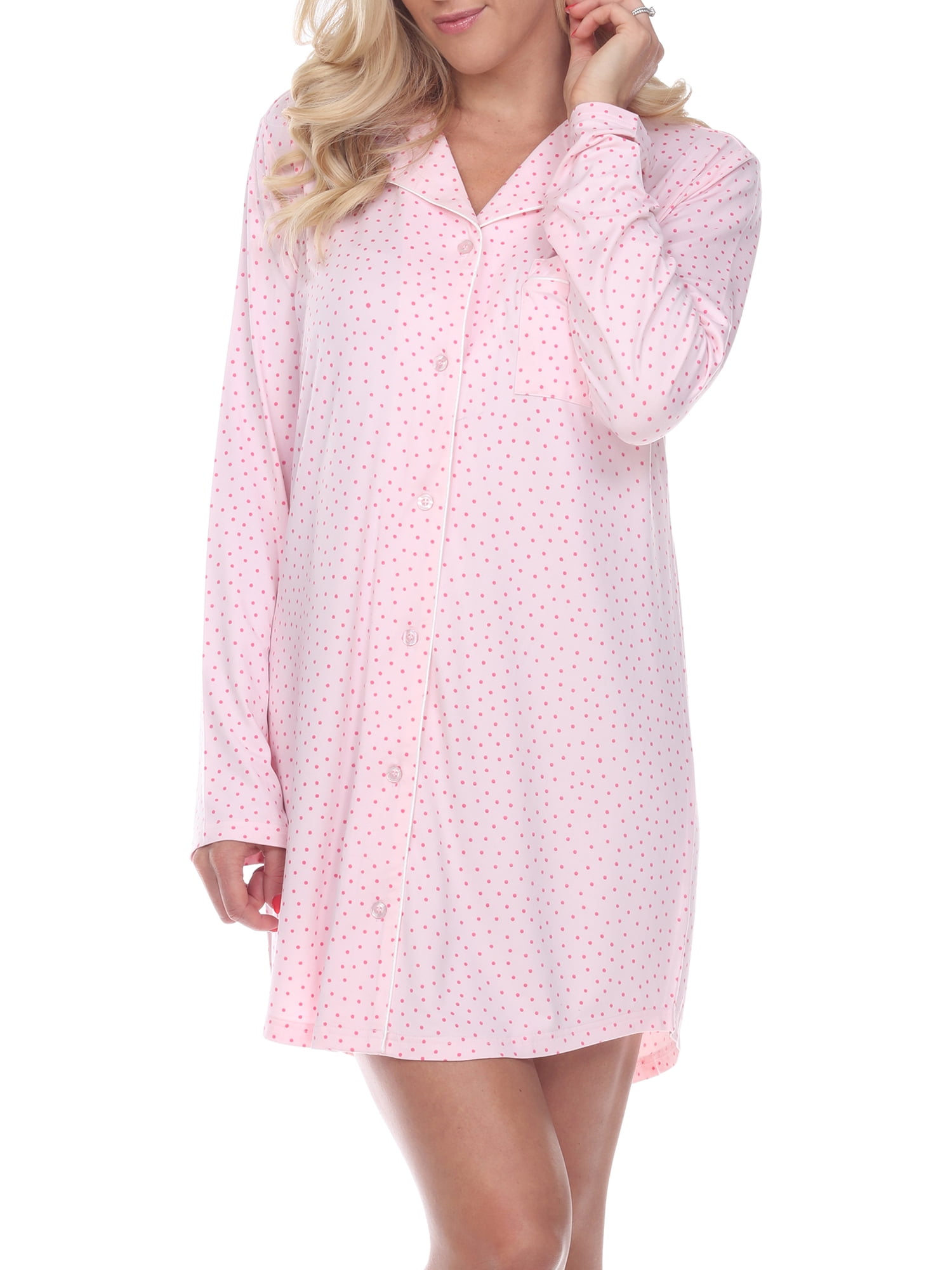 White Mark Long Sleeve Sleepshirt Nightgown Women's Polyester Notch ...
