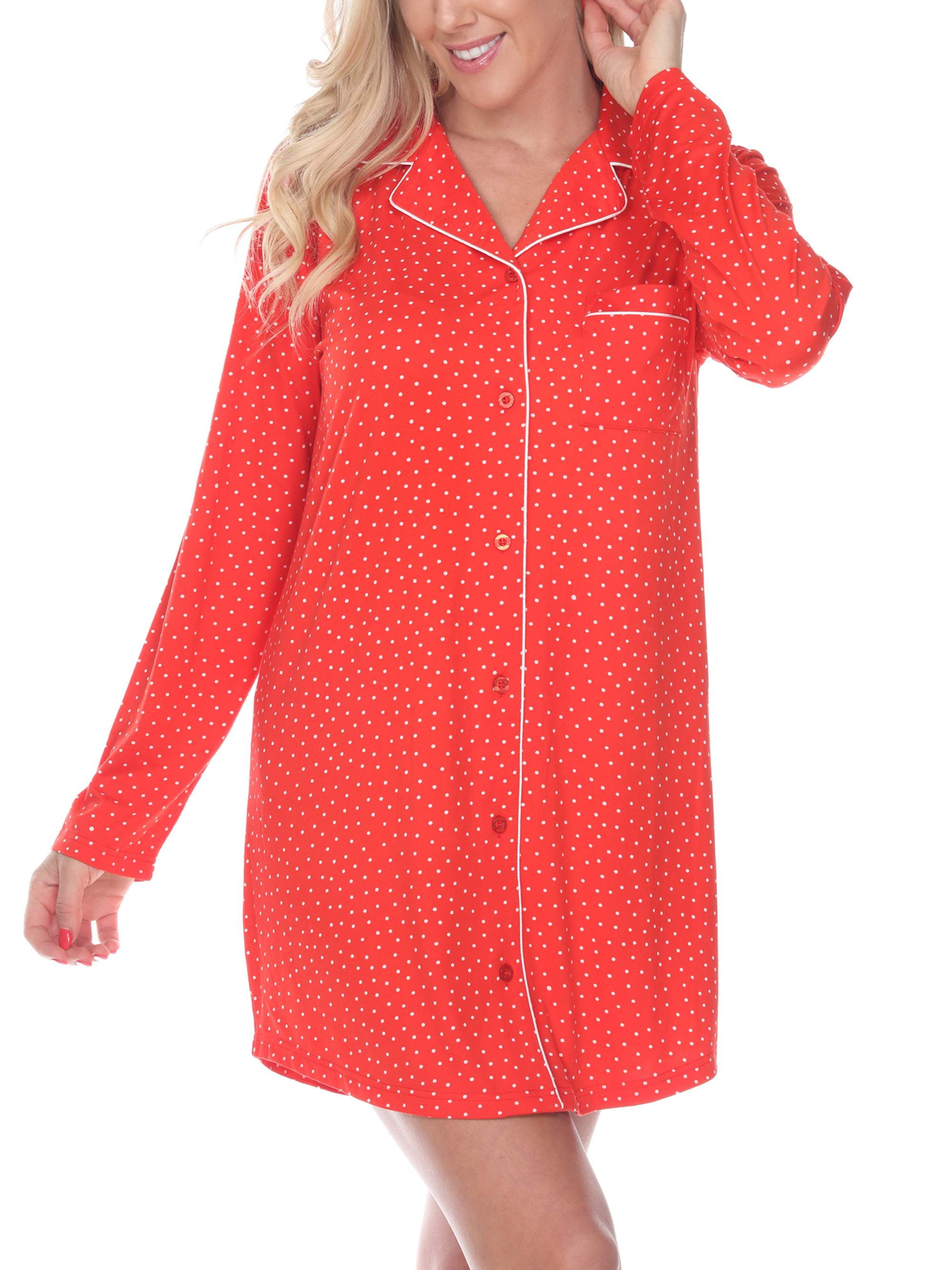 White Mark Long Sleeve Sleepshirt Nightgown Womens Polyester Notch ...