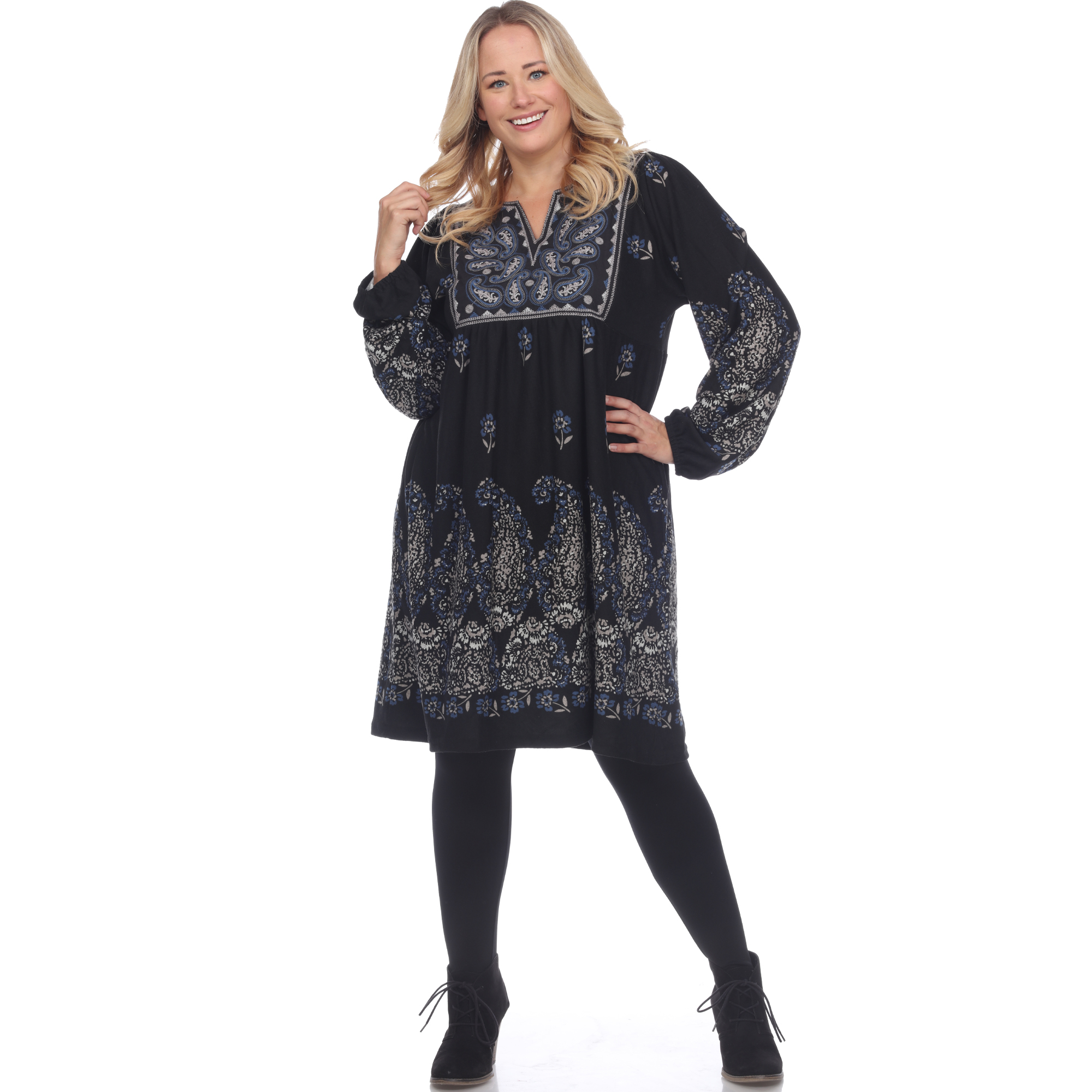 White Mark PS861-05-2X Plus Size Apolline Embroidered Sweater Dress ...