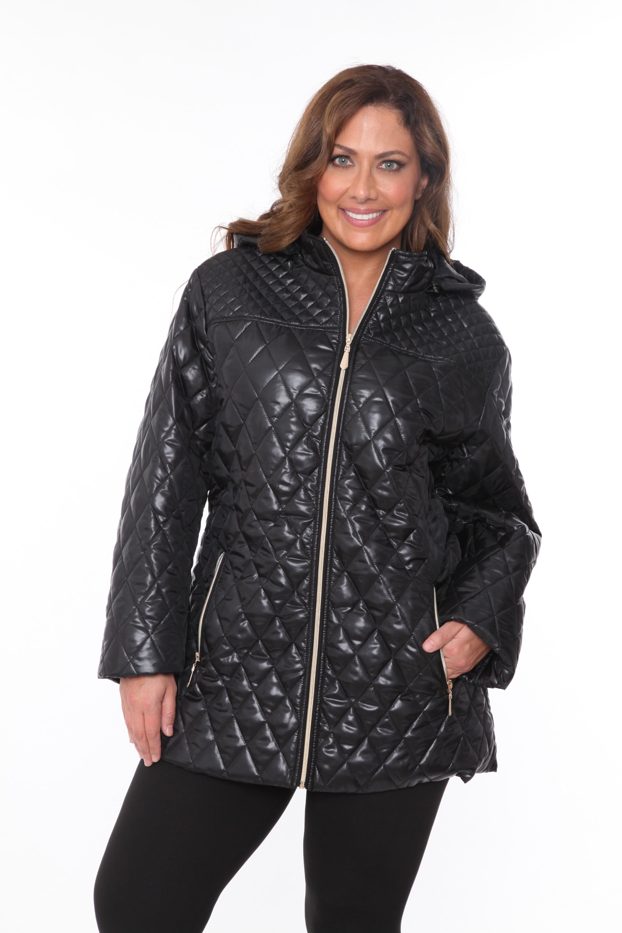 White Mark Plus Size Casual Puffer Winter Coat Jacket With Hoodie For