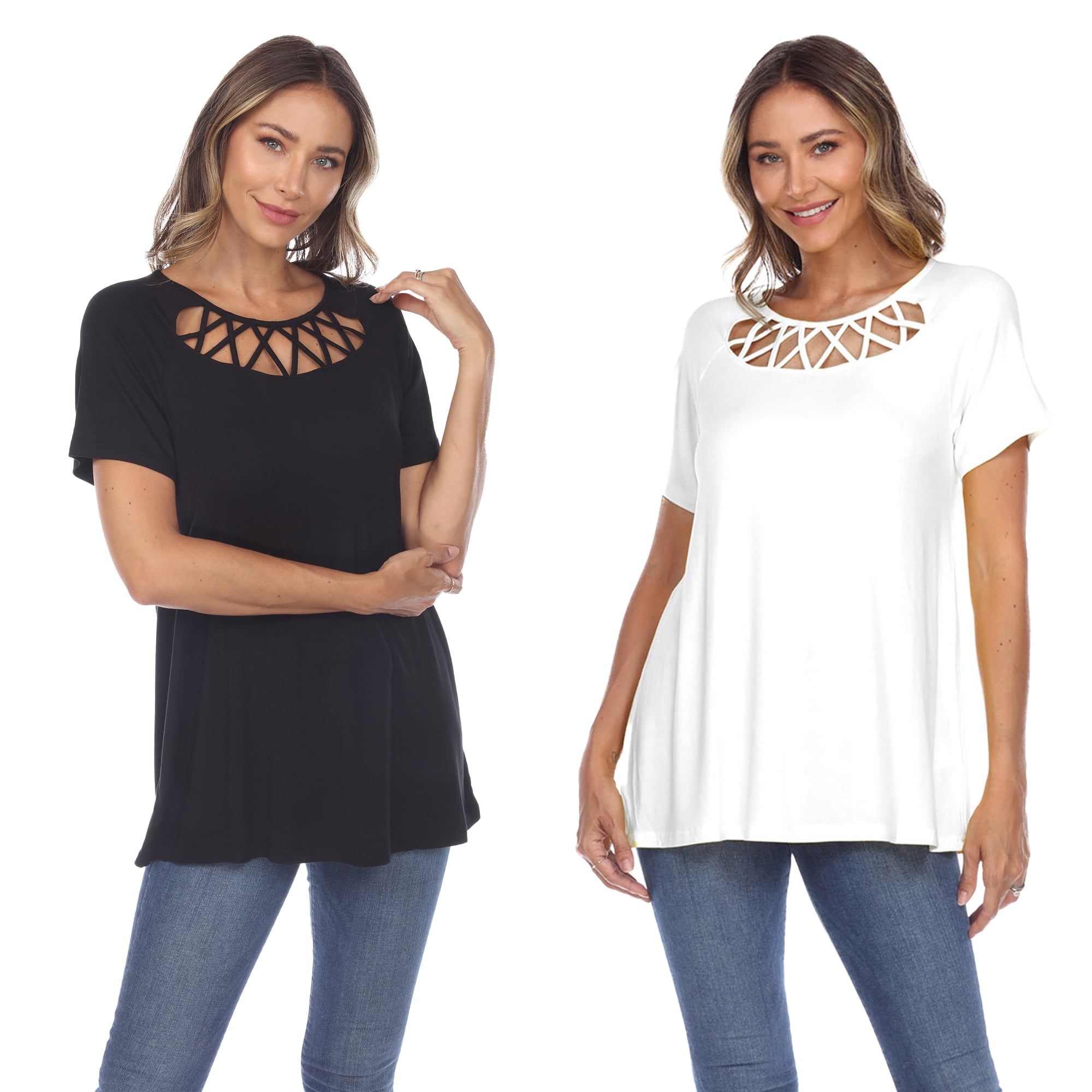 White Mark Women's 2 Pack Black Crisscross Short Sleeve Top - Walmart.com