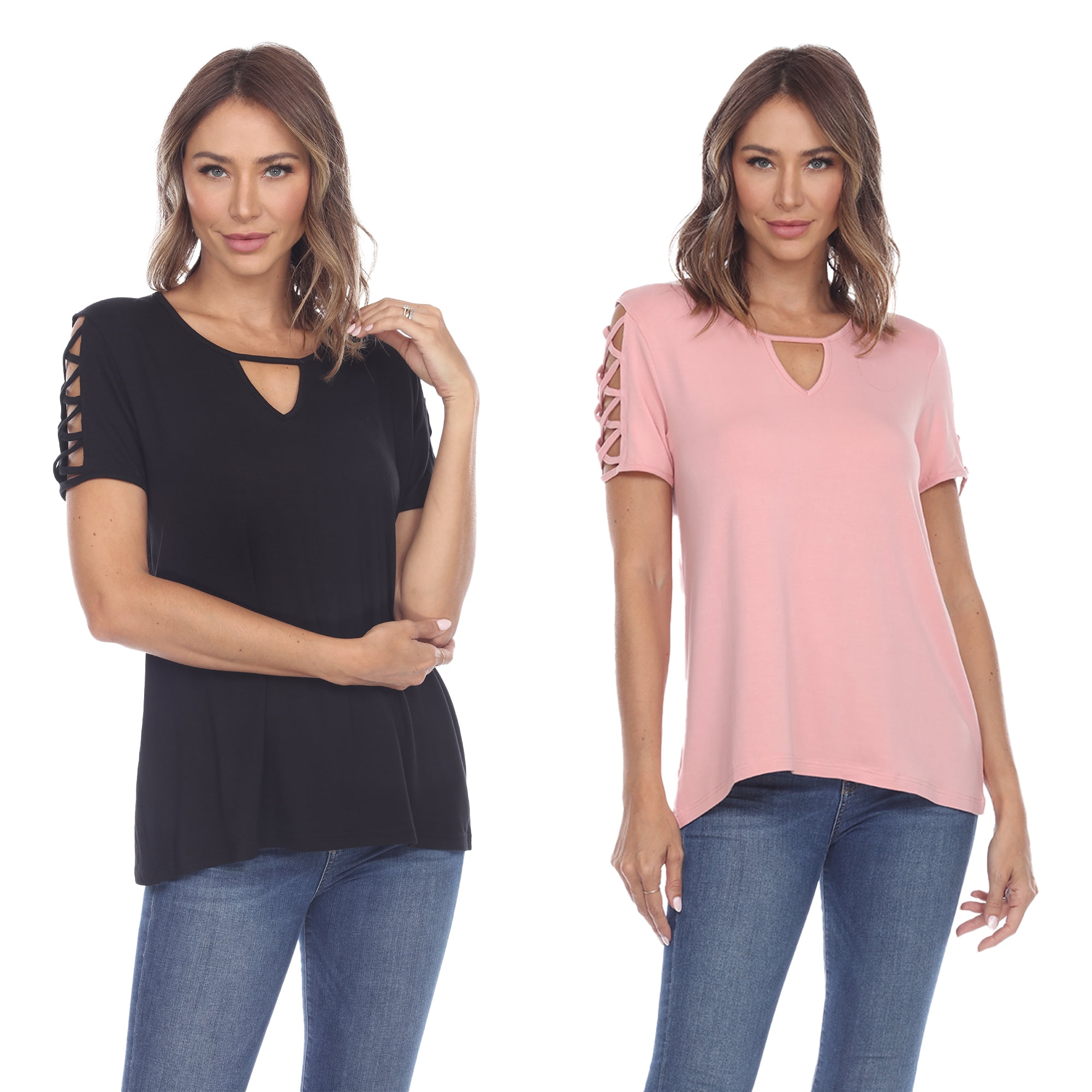 White Mark Women's 2-Pack Black Keyhole Neck Top - Walmart.com