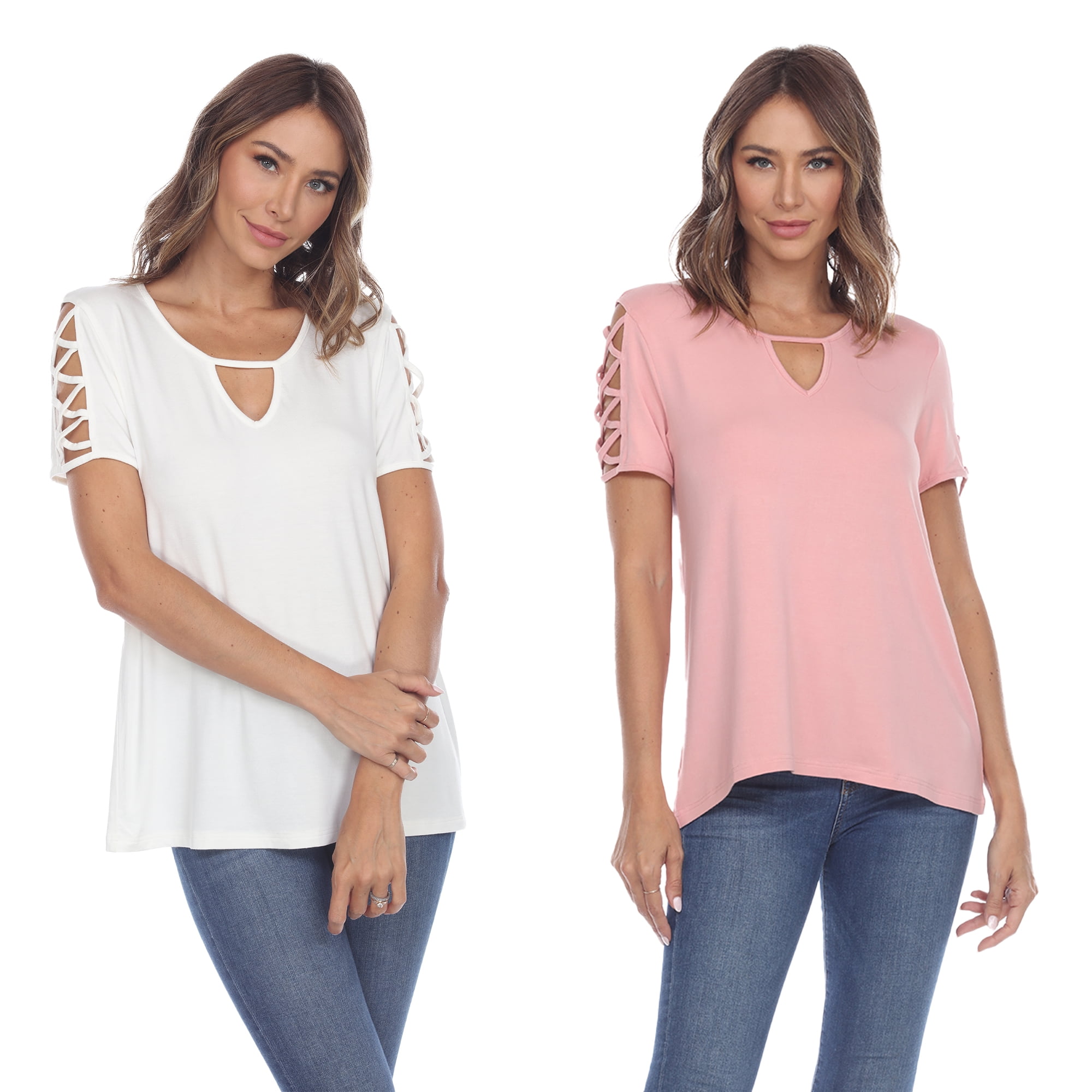 White Mark Women's 2-Pack White Keyhole Neck Top - Walmart.com
