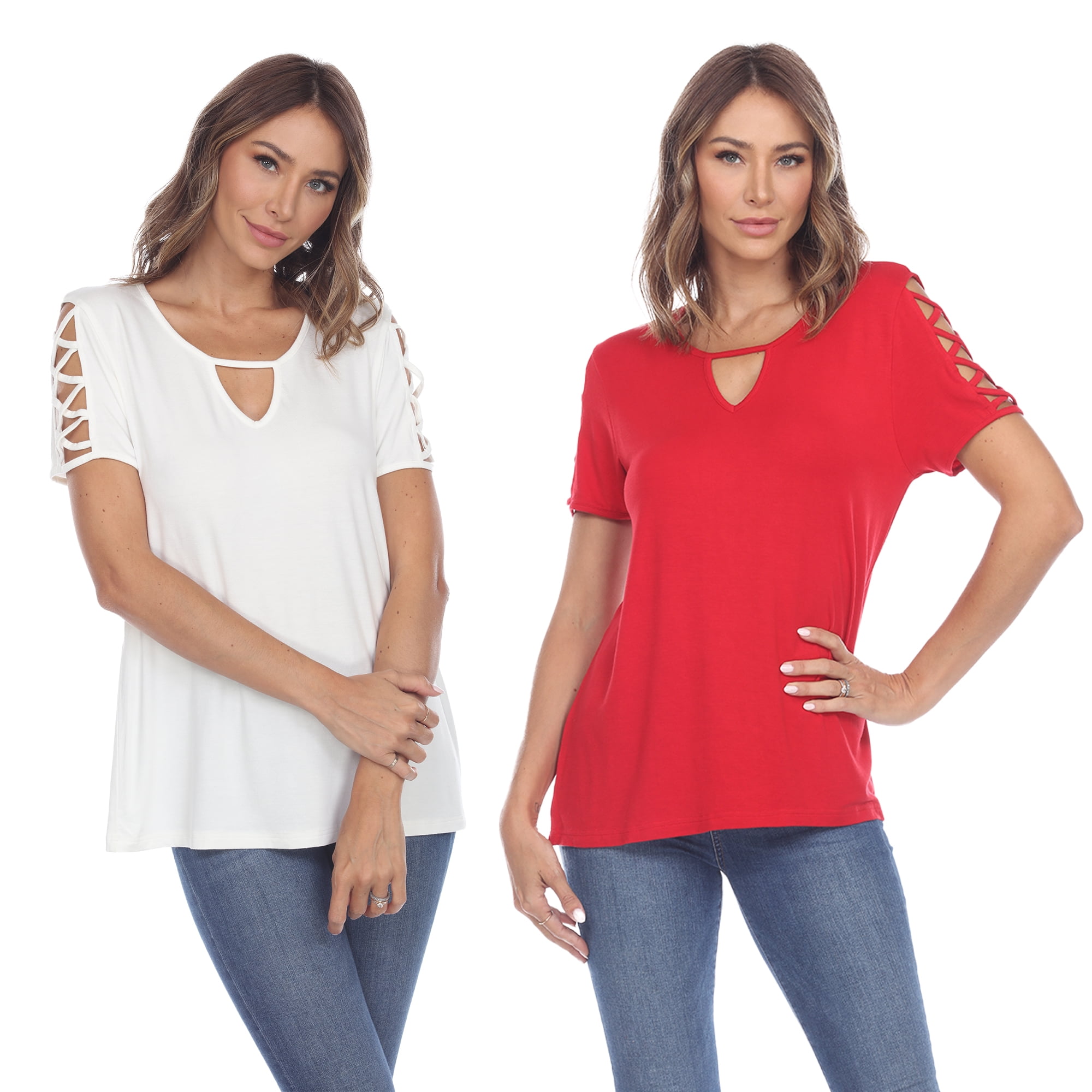 White Mark Women's 2-Pack White Keyhole Neck Top - Walmart.com