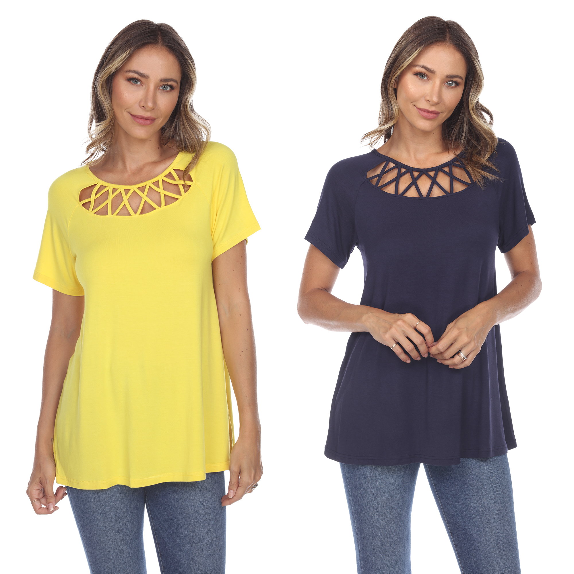 White Mark Women's 2 Pack Yellow Crisscross Short Sleeve Top - Walmart.com