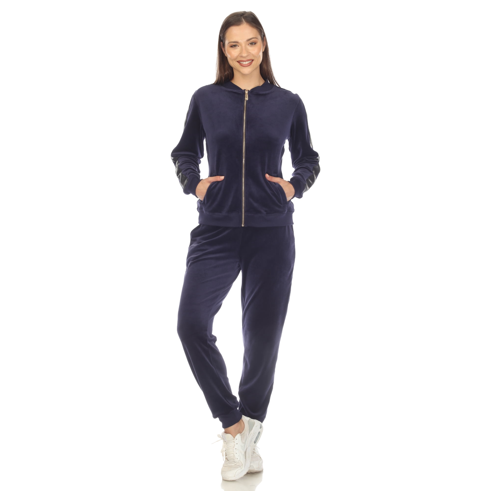 White Mark Women's 2-Piece Velour Long Sleeve Tracksuit Set with Faux ...