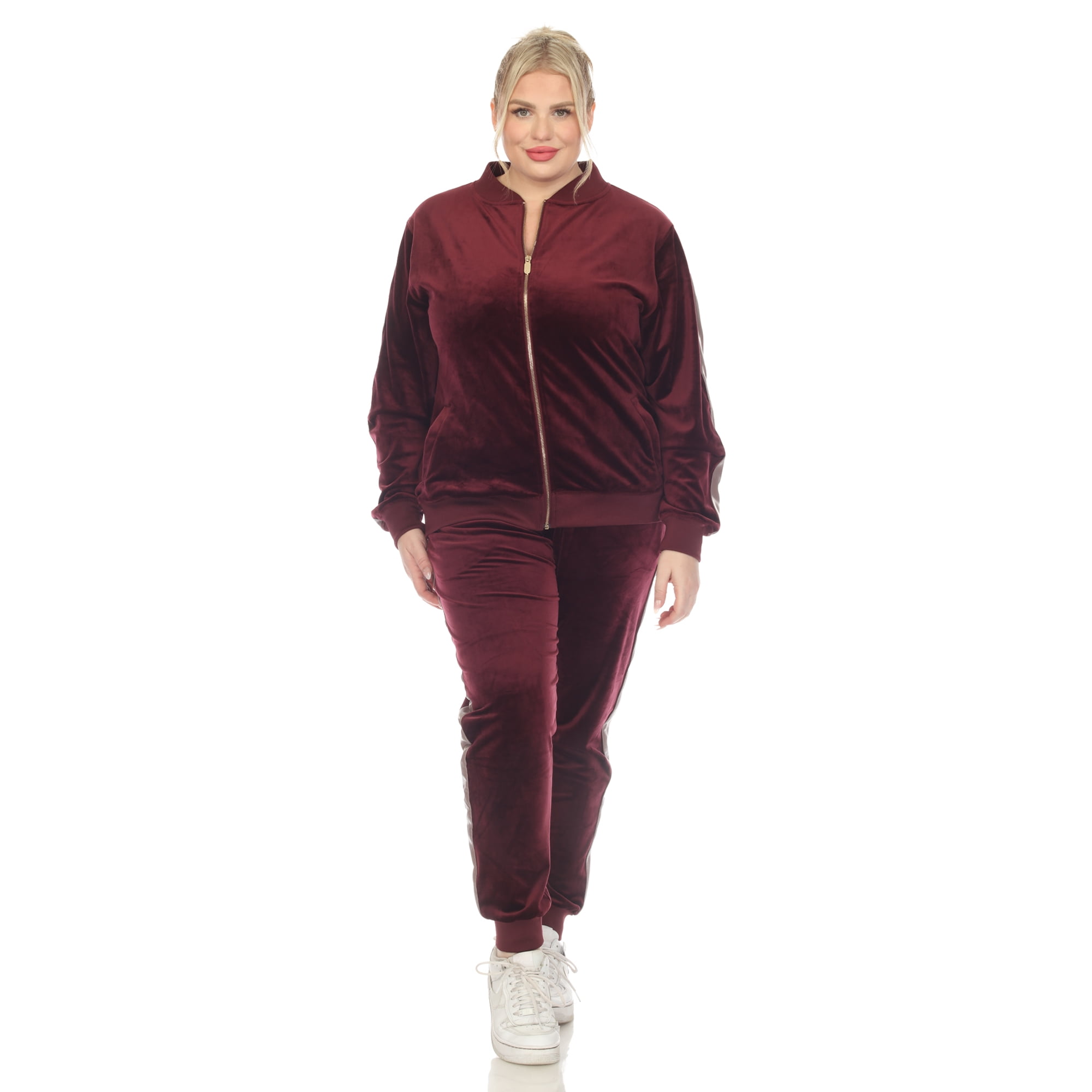 White Mark Women's 2-Piece Velour Long Sleeve Tracksuit Set with Faux ...