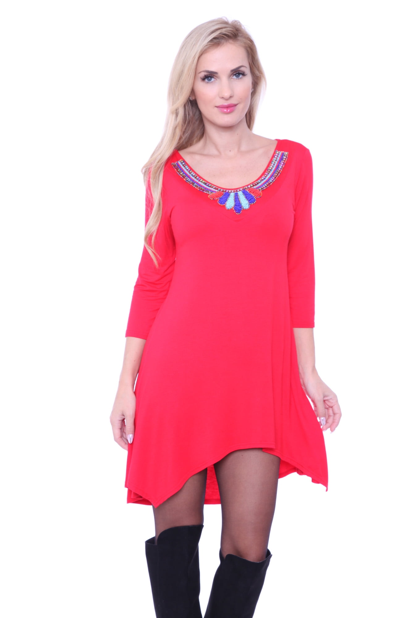 White Mark Women's 3/4 Sleeve Sol Soft Embellished Tunic - Walmart.com