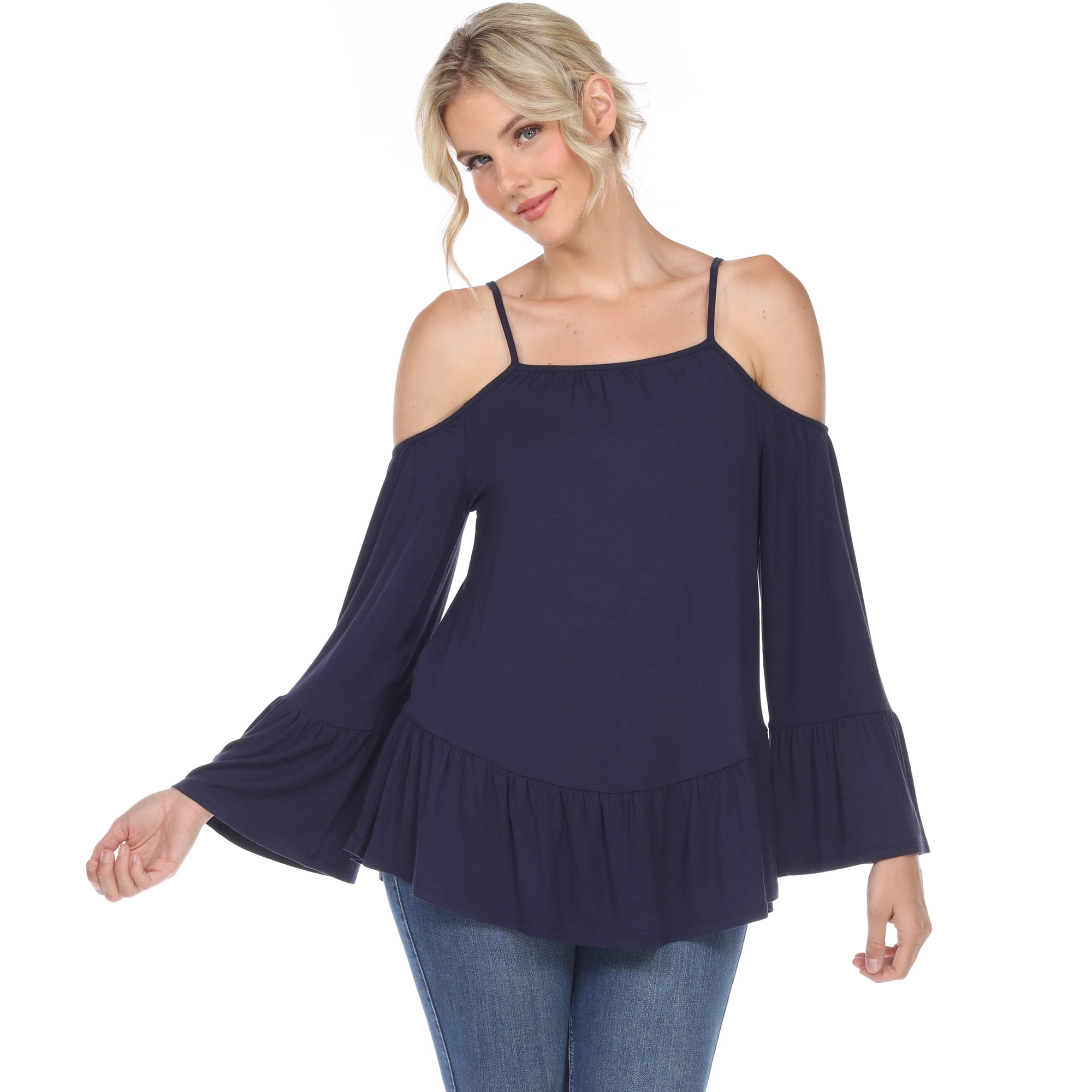 White Mark Women's Cold Shoulder Ruffle Sleeve Top - Walmart.com