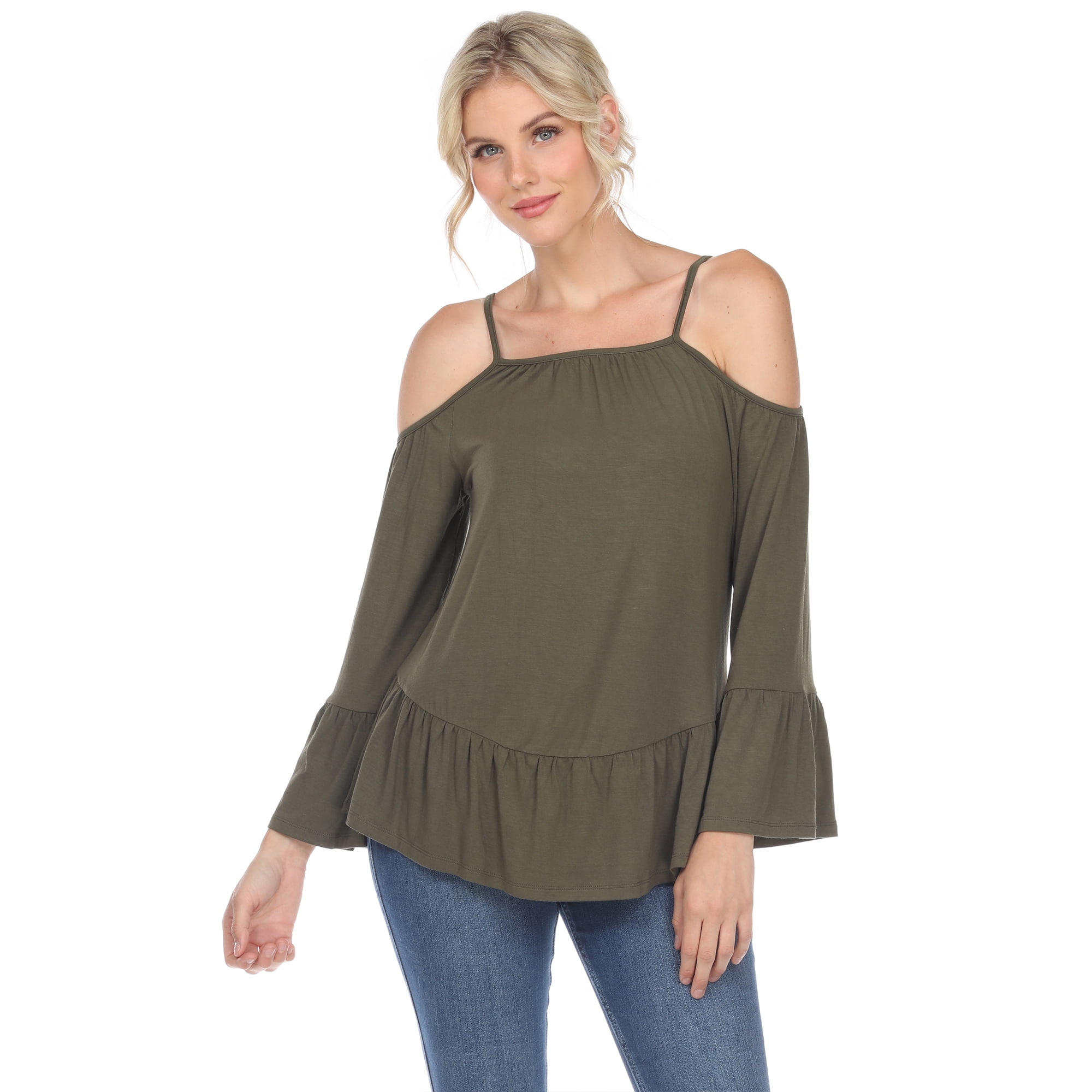 White Mark Women's Cold Shoulder Ruffle Sleeve Top - Walmart.com