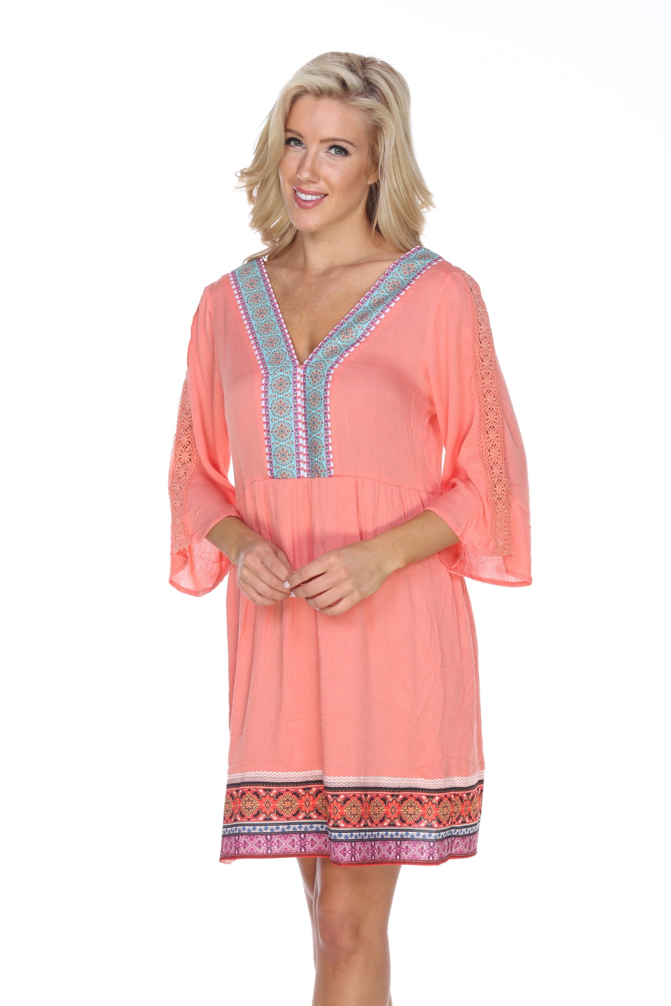 White Mark Women's Embroidered Tunic Dress - Walmart.com