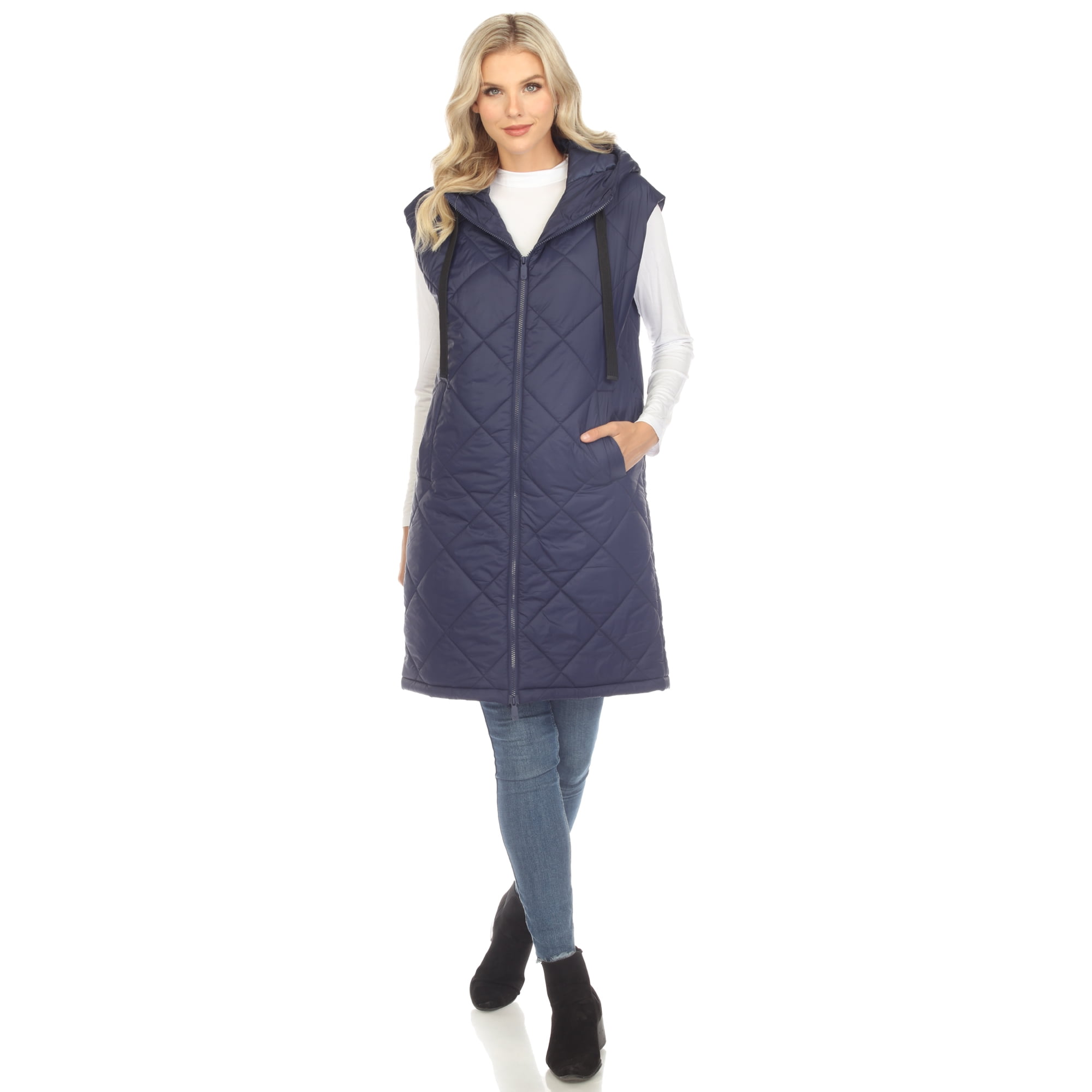 White Mark Women's Long Outerwear Hooded Puffer Coat Vest - Walmart.com