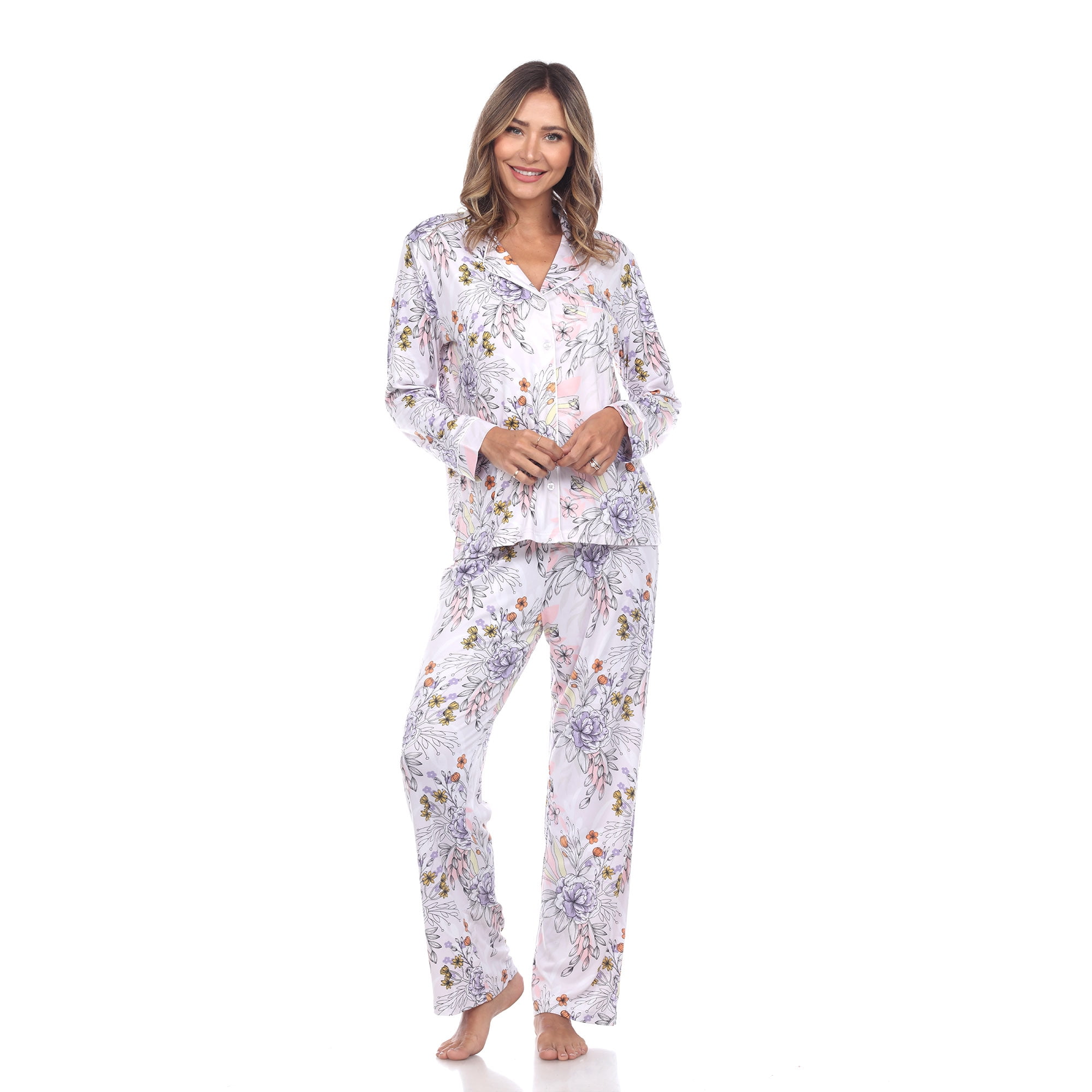 White Mark Women's Long Sleeve & Pants Floral Pajama Set - Walmart.com