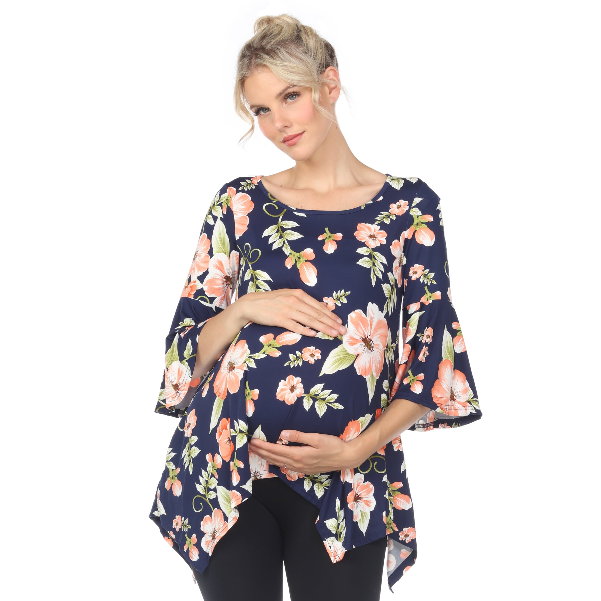 White Mark Women's Maternity Floral Bell Sleeve Tunic Top - Walmart.com