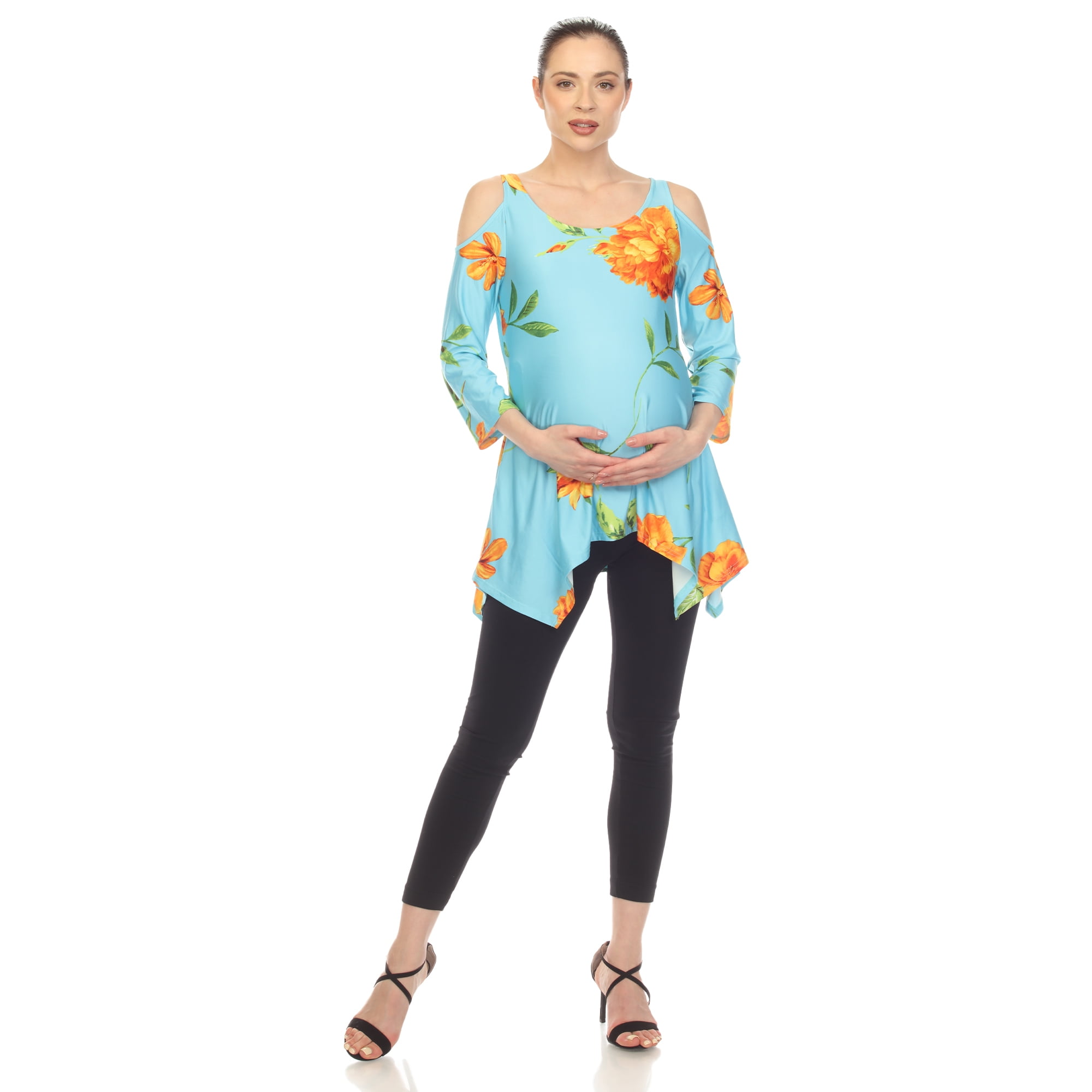 White Mark Women's Maternity Floral Cold Shoulder Tunic Top - Walmart.com