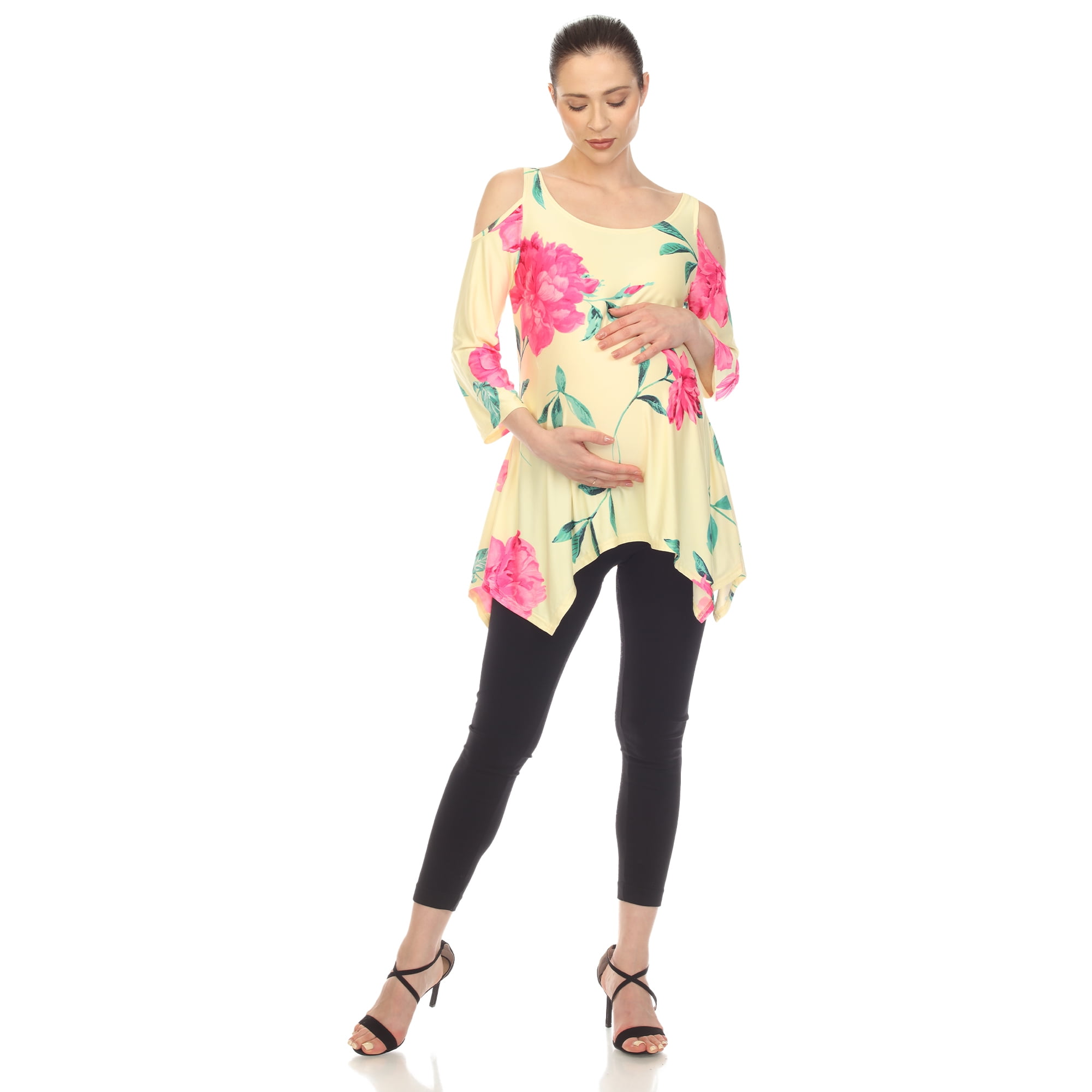 White Mark Women's Maternity Floral Cold Shoulder Tunic Top - Walmart.com