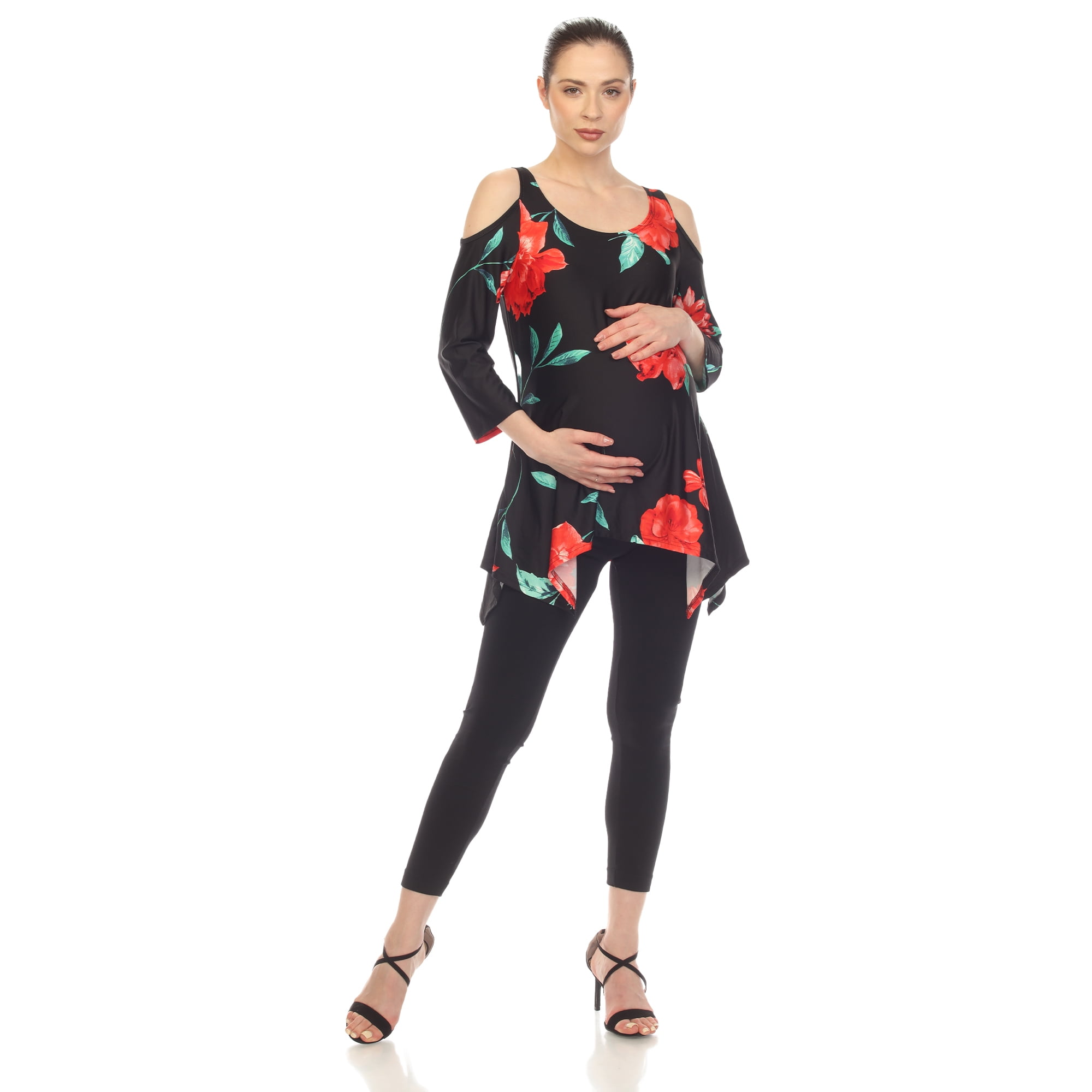 White Mark Women's Maternity Floral Cold Shoulder Tunic Top - Walmart.com